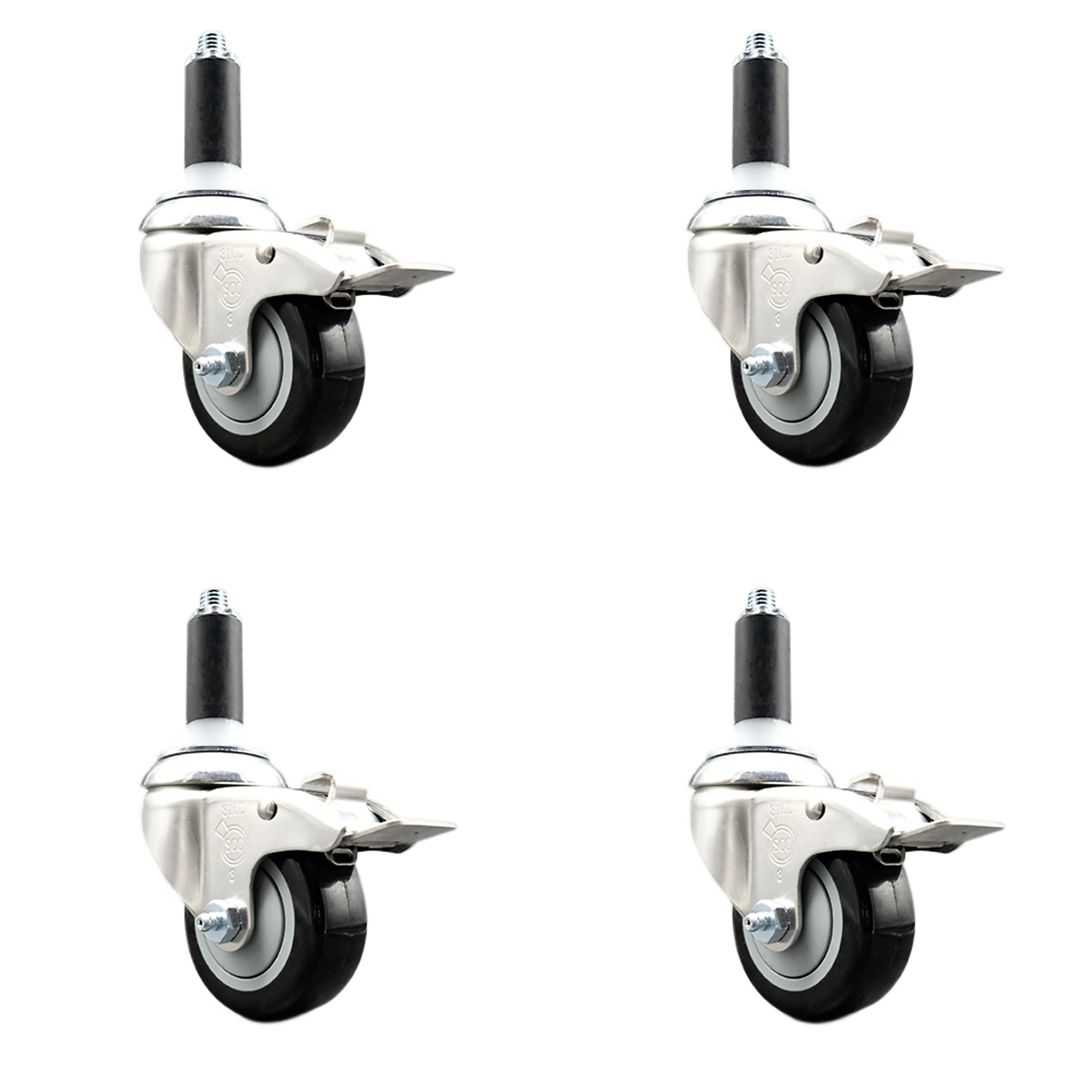 Service Caster, 3in. x 1 1/4in. Stem Casters, Wheel Diameter 3 in ...