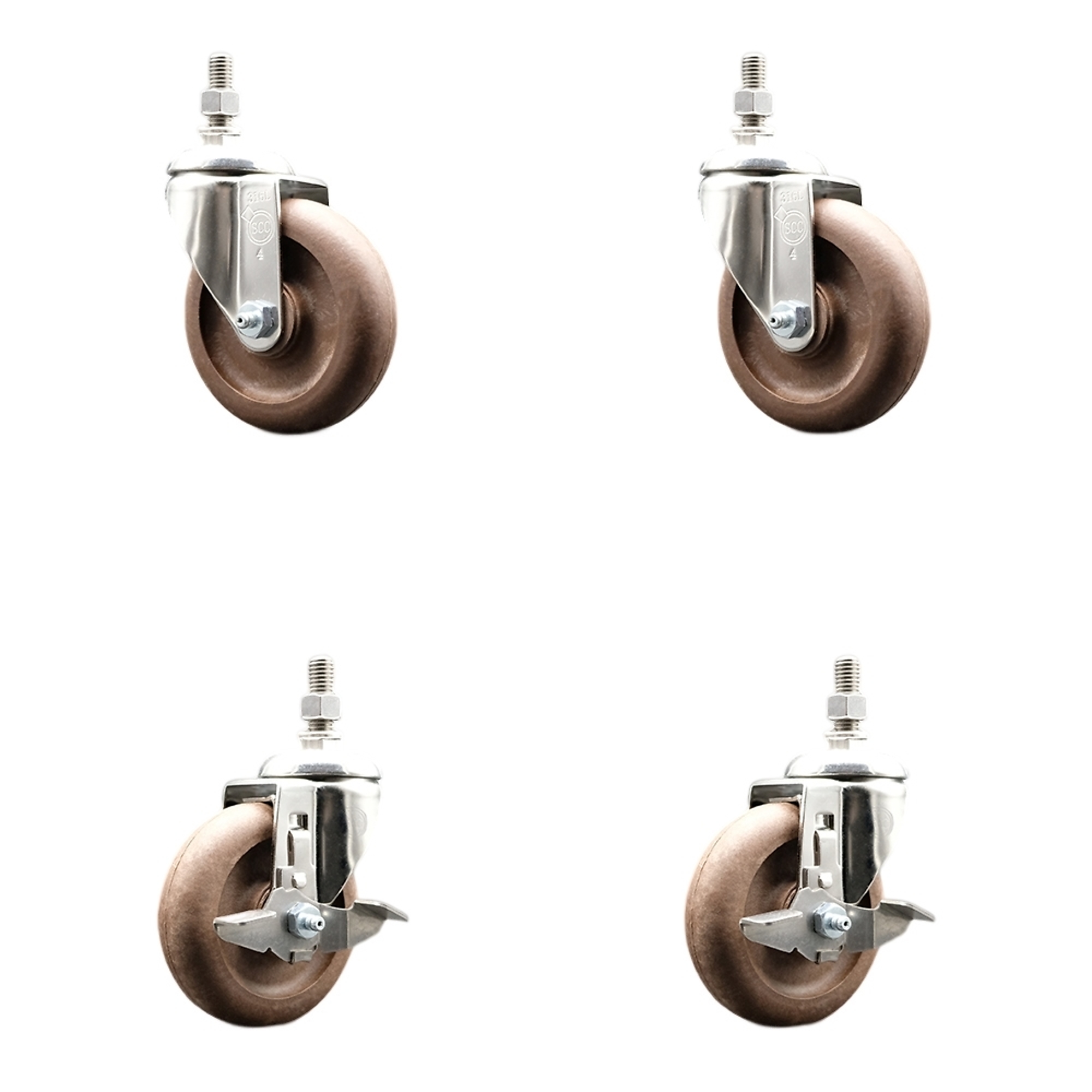 Service Caster, 4in. x 1 1/4in. Stem Casters, Wheel Diameter 4 in ...