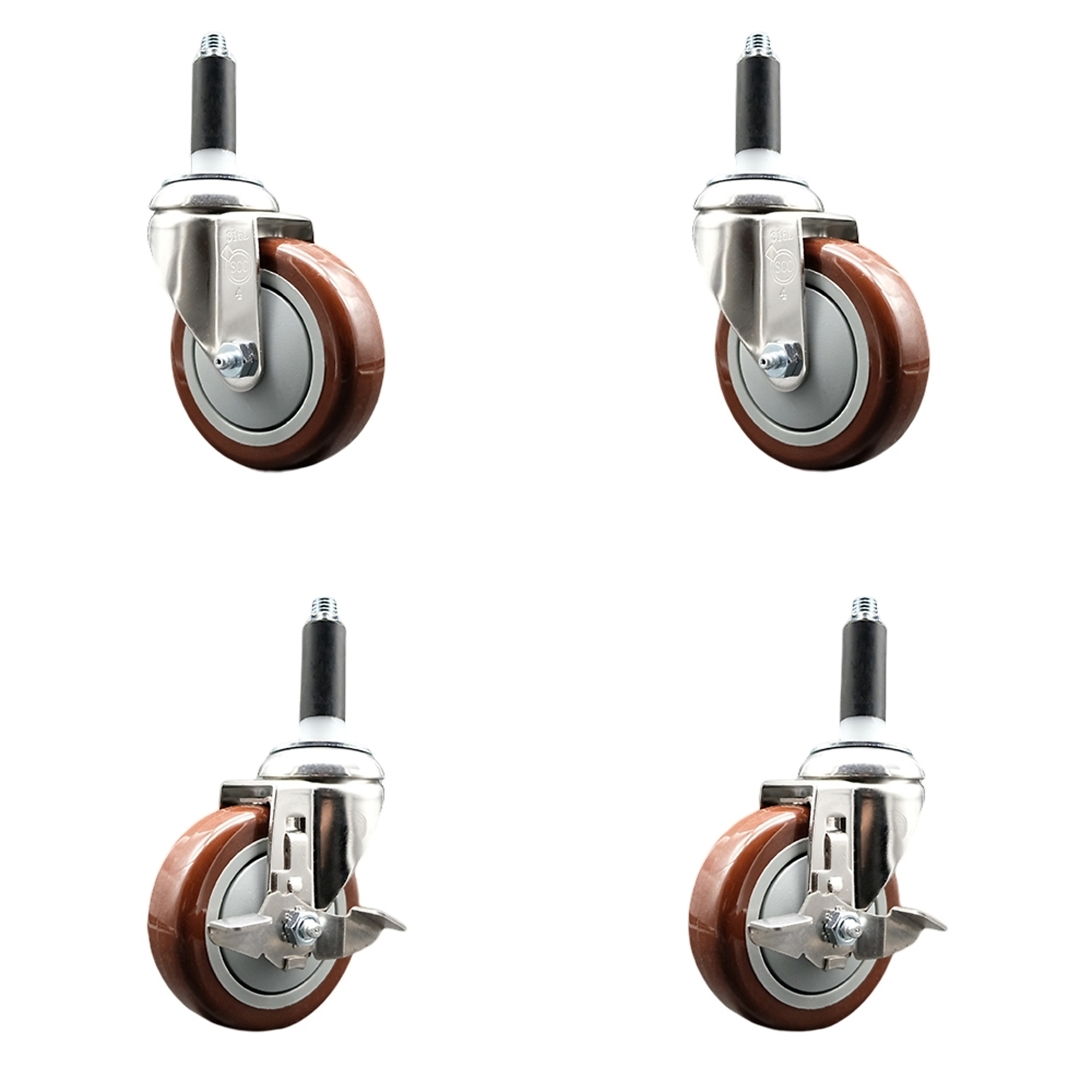 Service Caster, 4in. x 1 1/4in. Stem Casters, Wheel Diameter 4 in ...