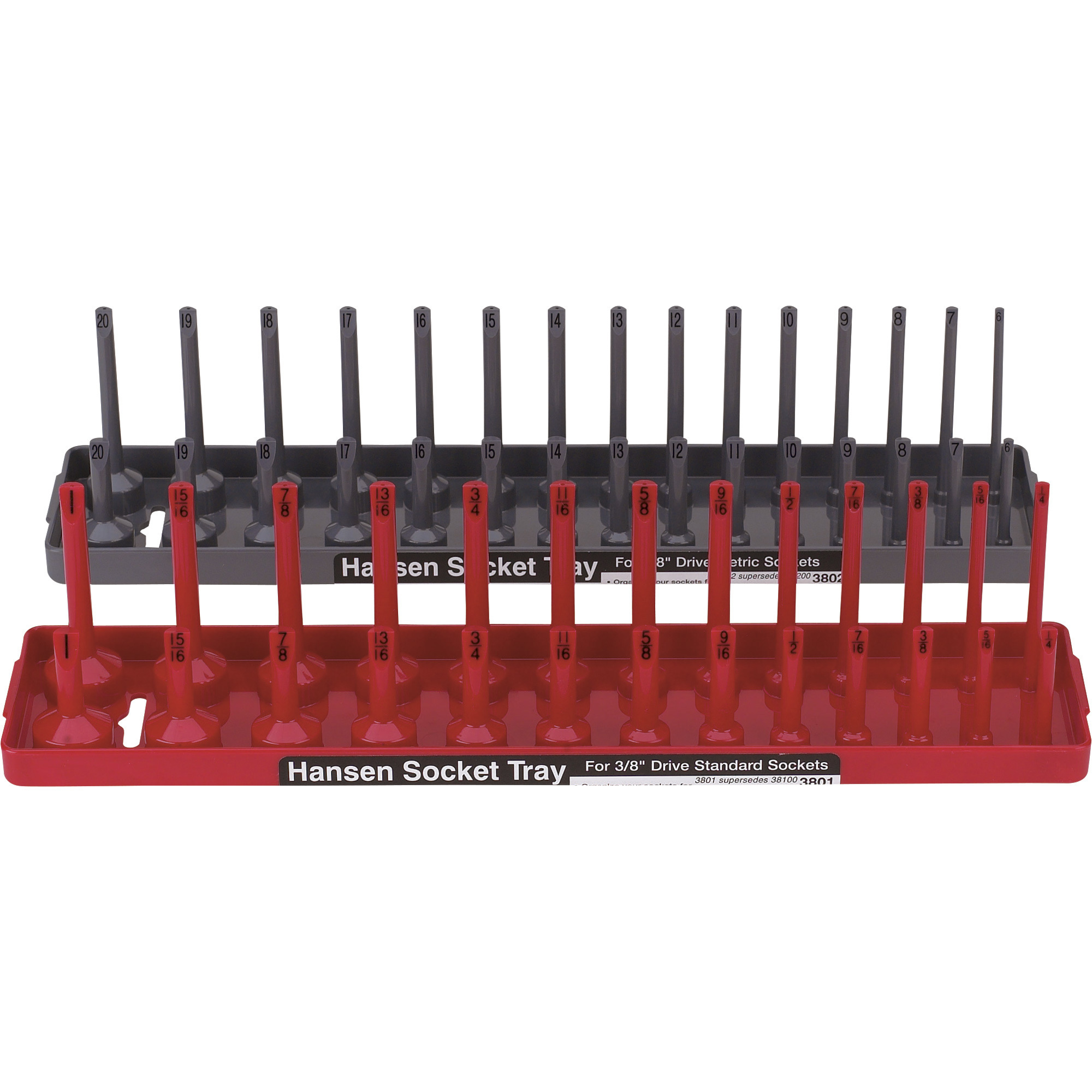 Hansen Global JUMBO Socket Trays, 3/8in. Drive Sizes, 2-Pc. Set ...