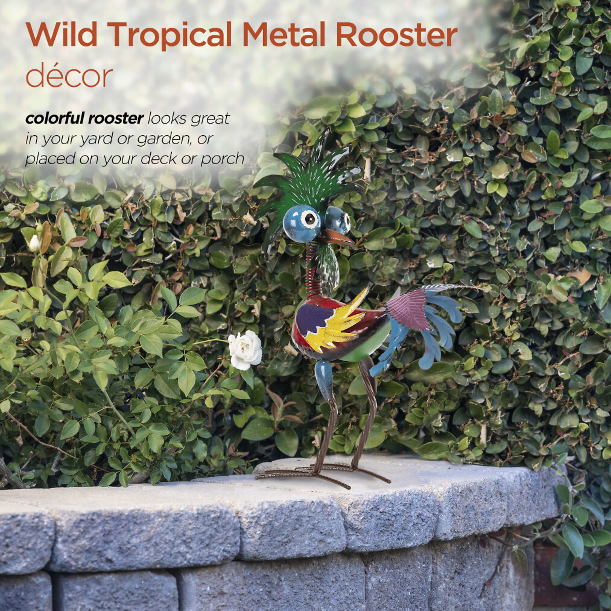 Alpine Corporation, Metal Wacky Tropical Rooster Decor with Blue Tail ...