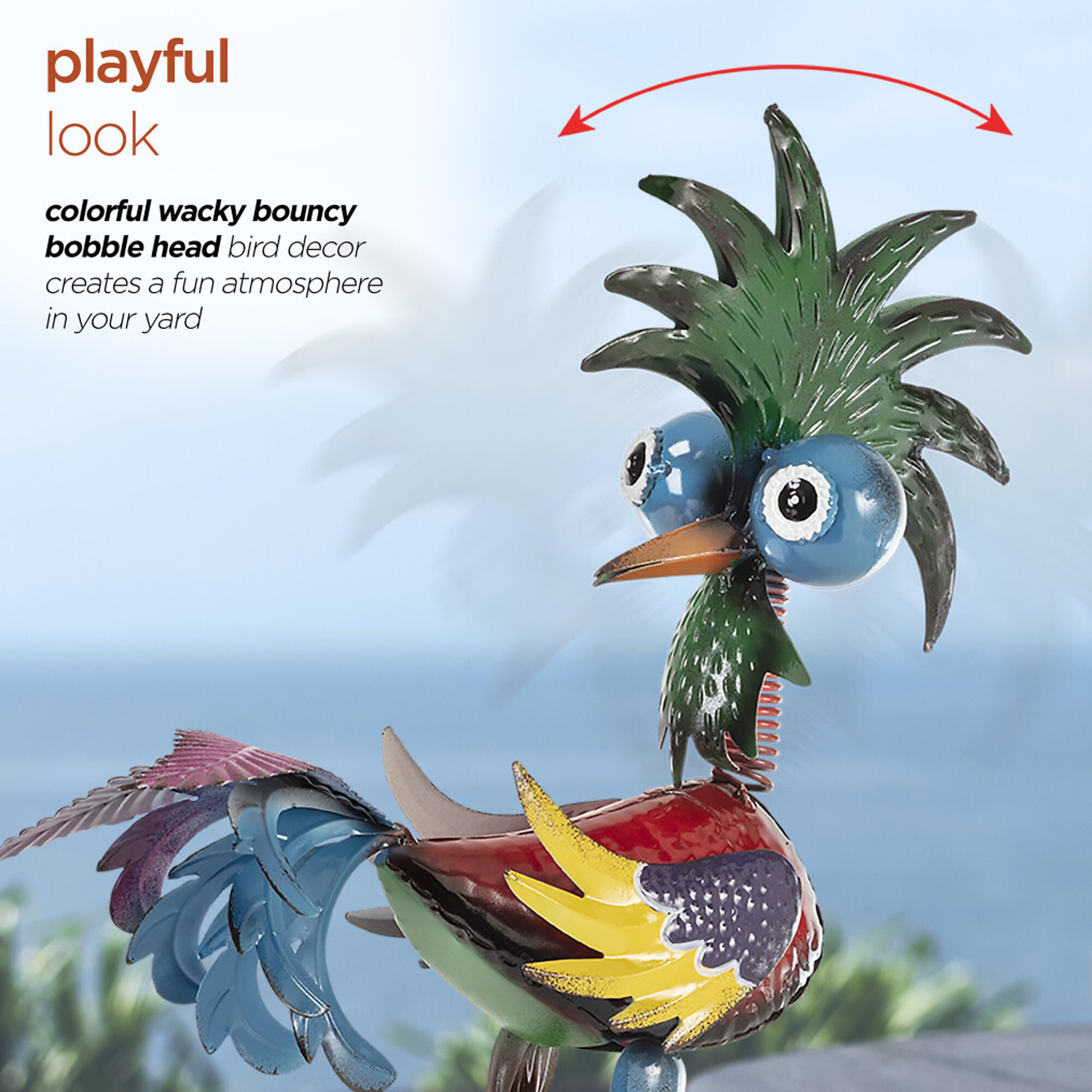 Alpine Corporation, Metal Wacky Tropical Rooster Decor with Blue Tail ...
