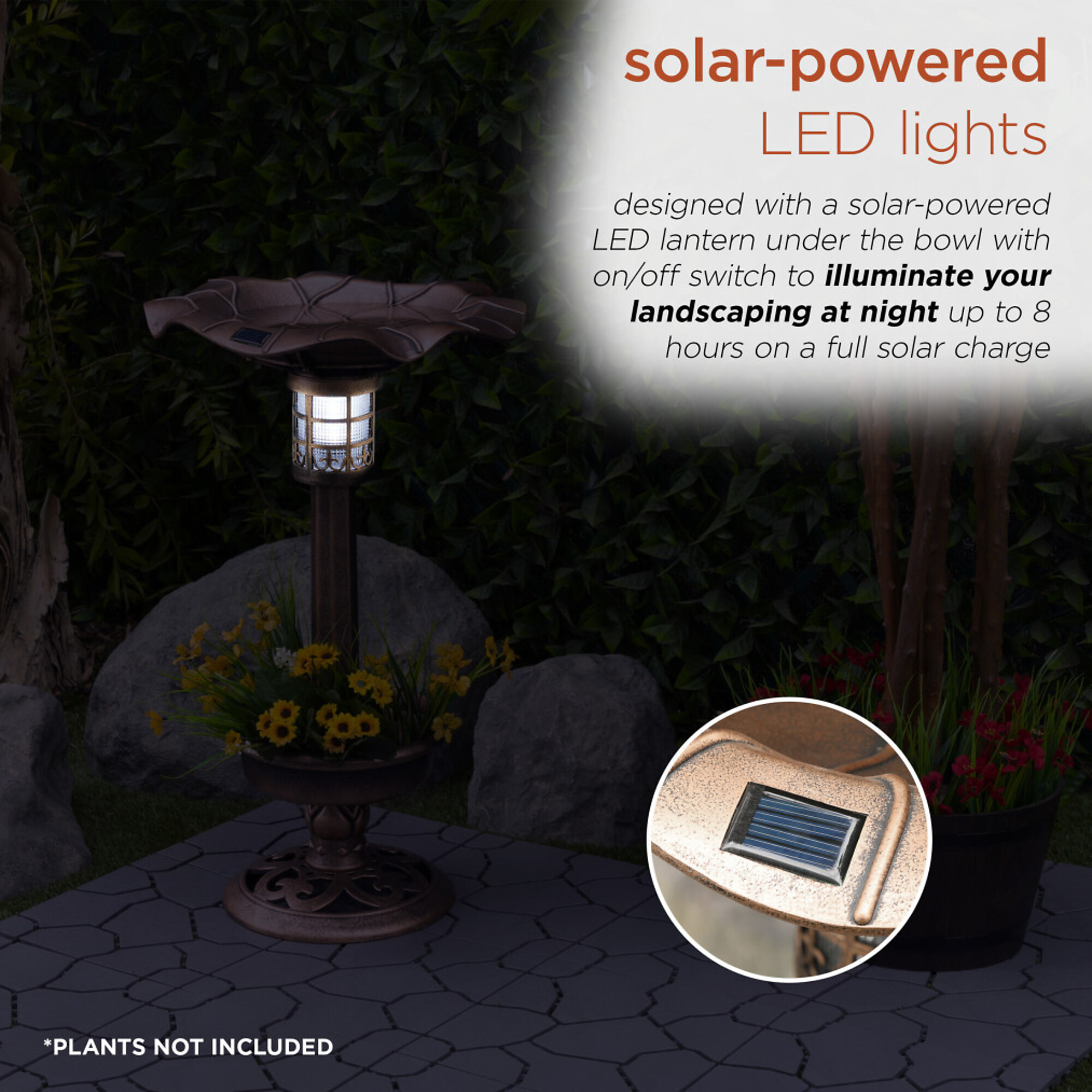 Alpine Corporation, Solar Birdbath with Planter and LED Light, Model ...