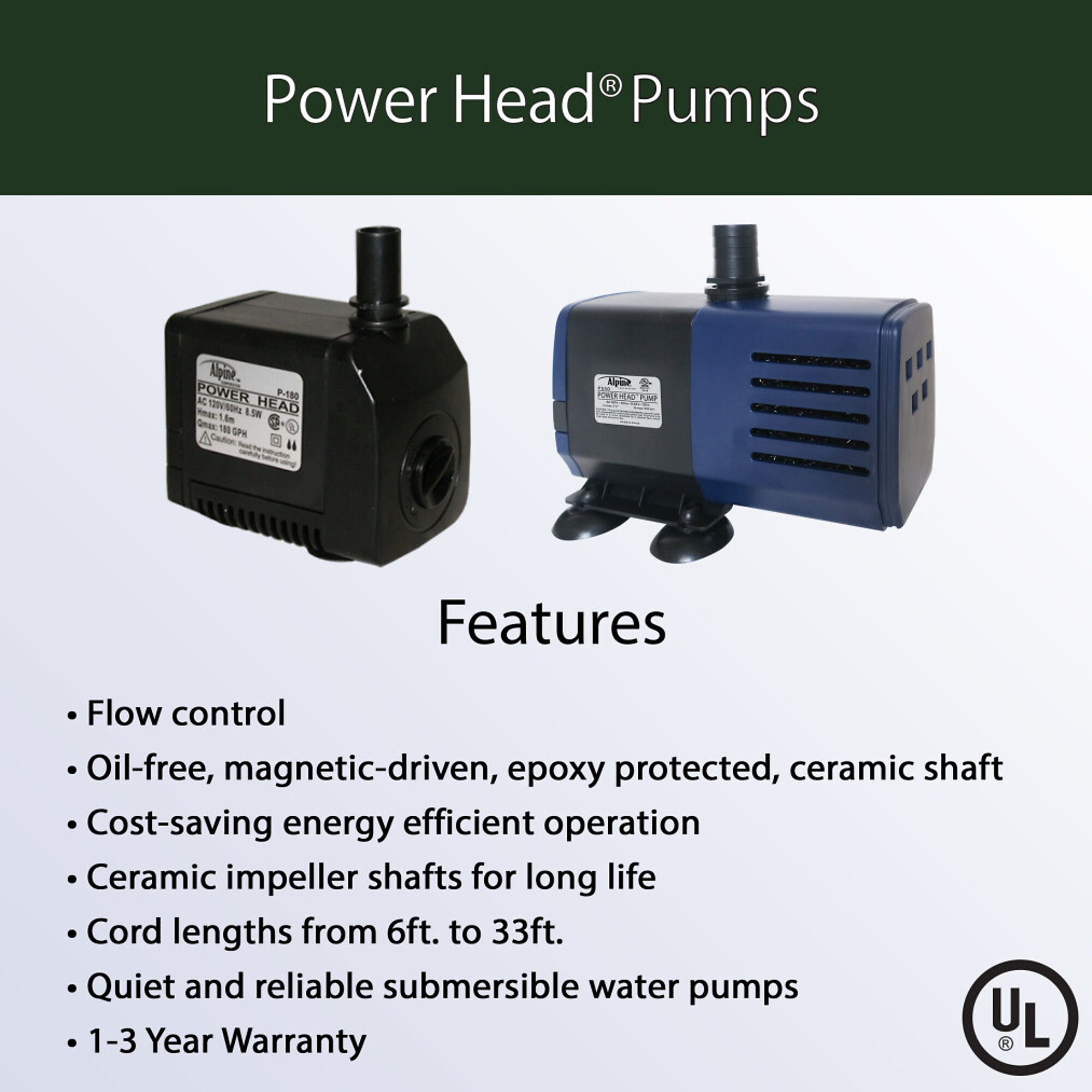 Alpine Corporation, Power Head Pump 280 GPH / 16ft. Cord, Volts 120 ...