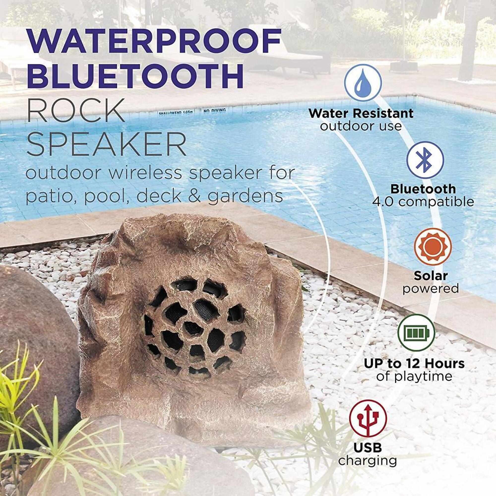 Alpine Corporation, Solar Bluetooth Enabled Rock Speaker - Brown, Model ...