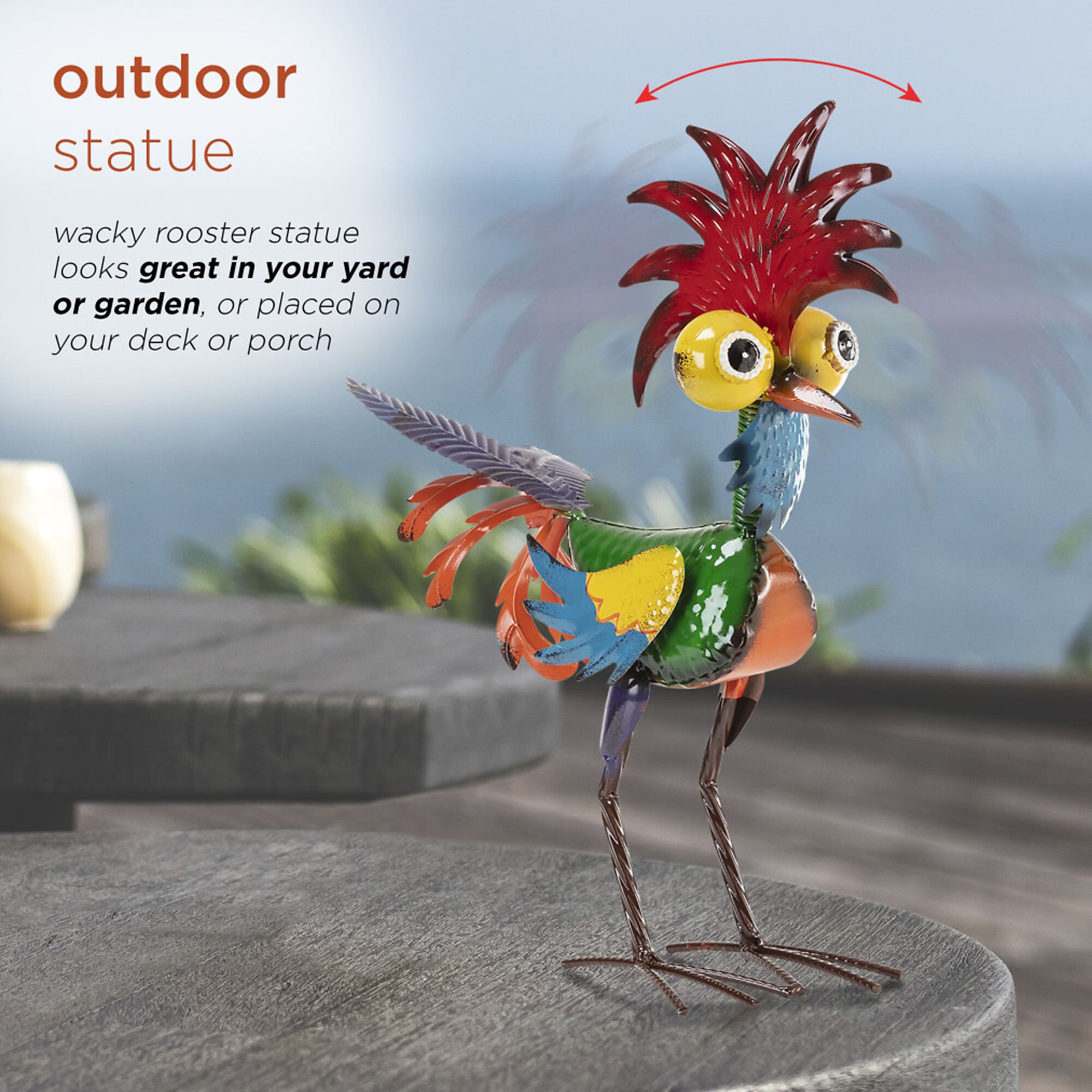 Alpine Corporation, Metal Wacky Tropical Rooster Decor w/ Orange Tail ...