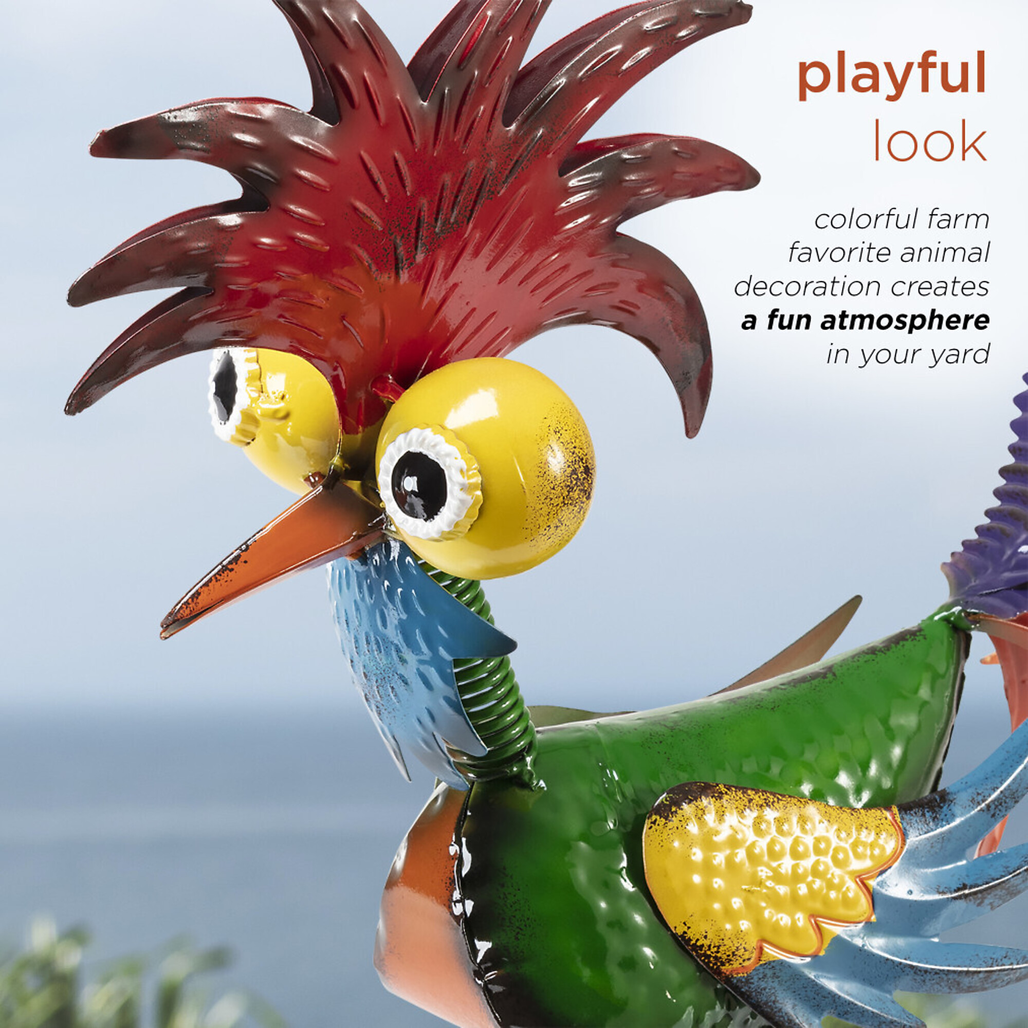 Alpine Corporation, Metal Wacky Tropical Rooster Decor w/ Orange Tail ...