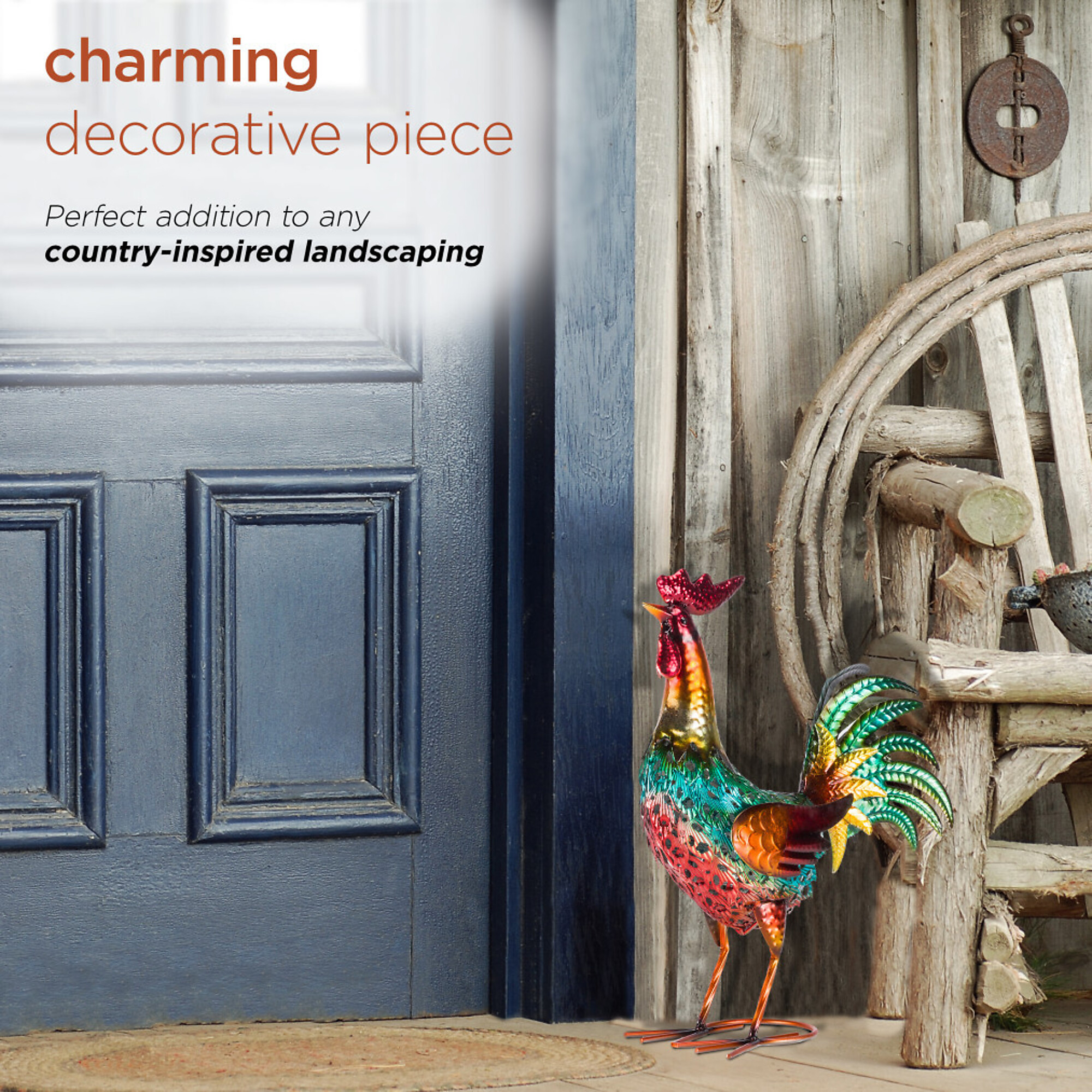 Alpine Corporation, Glossy Metal Rooster Decor with Dark Red Tail ...