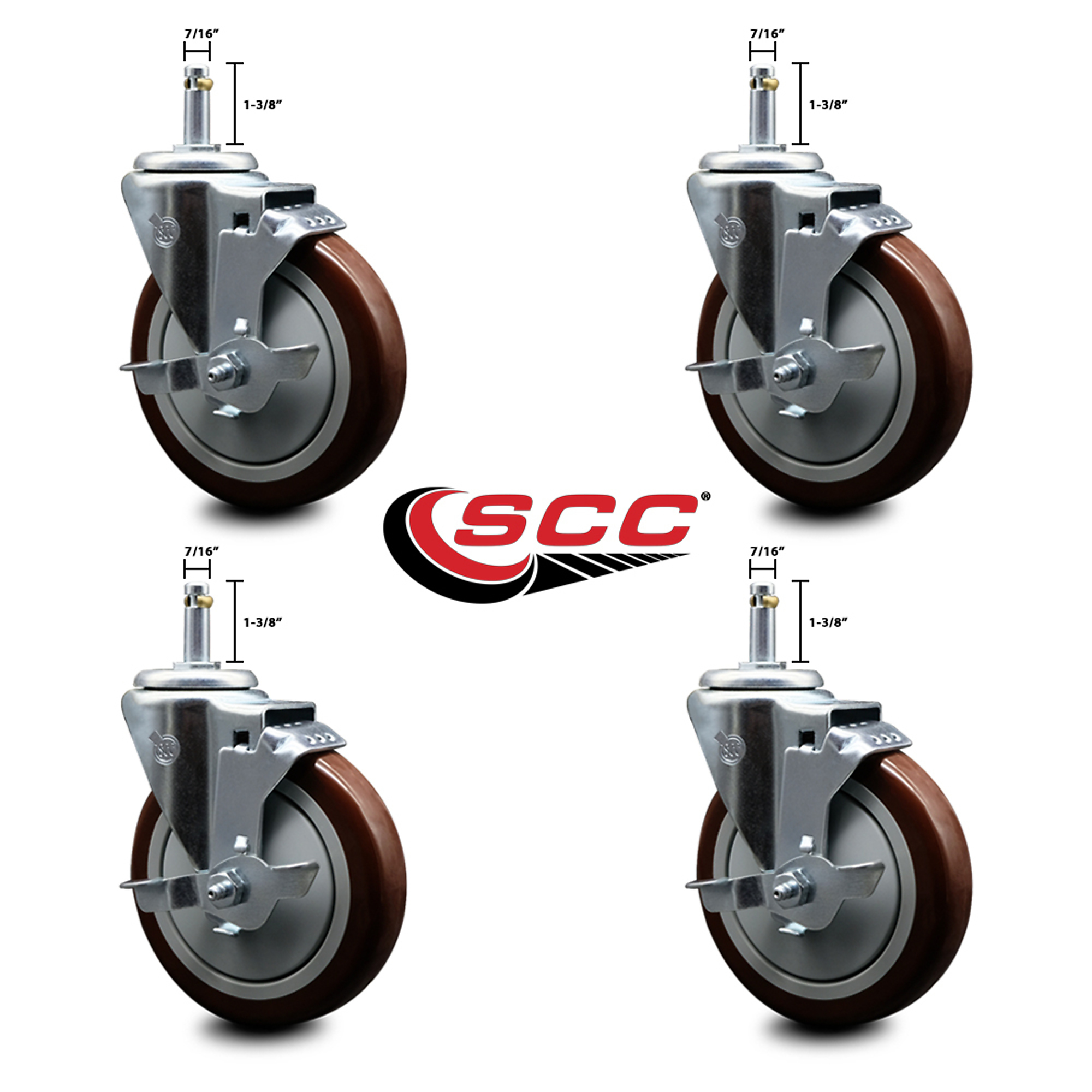 Service Caster, 5in. x 1 1/4in. Stem Casters, Wheel Diameter 5 in ...
