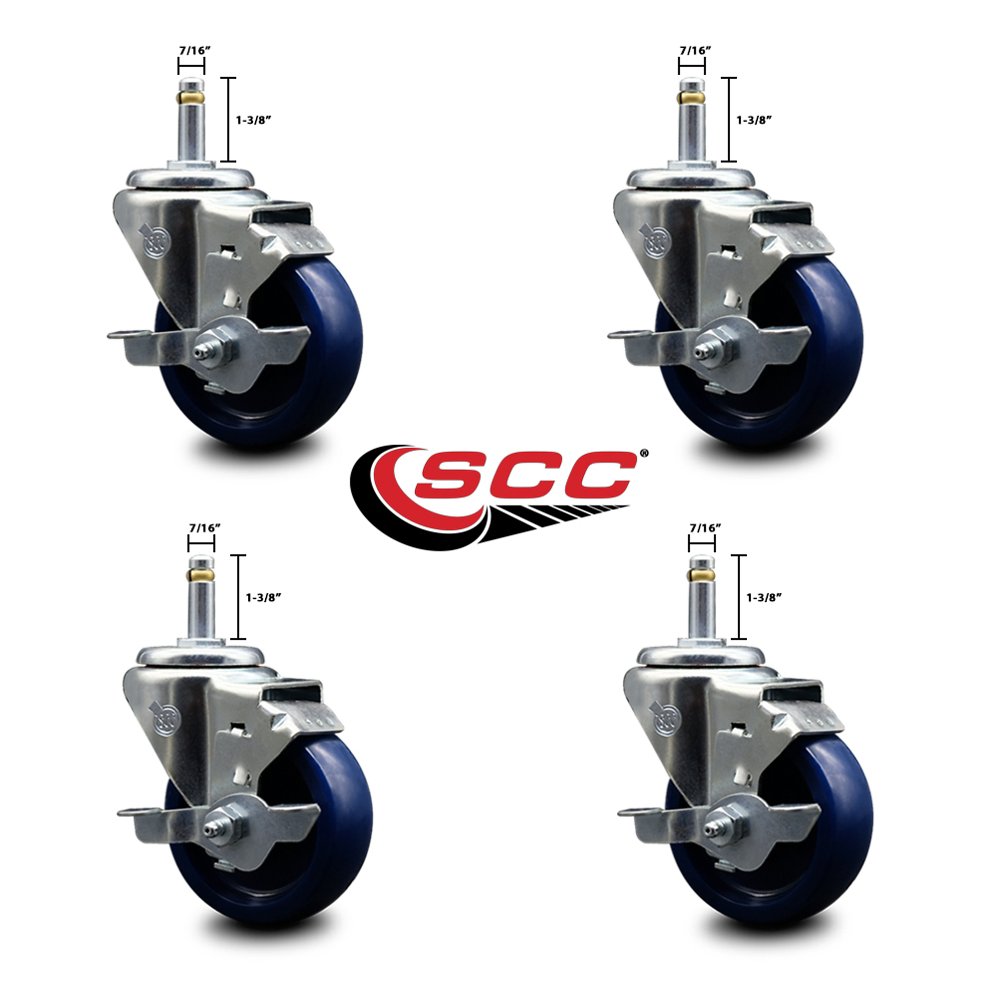 Service Caster, 3 1/2in. x 1 1/4in. Stem Casters, Wheel Diameter 3.5 in ...