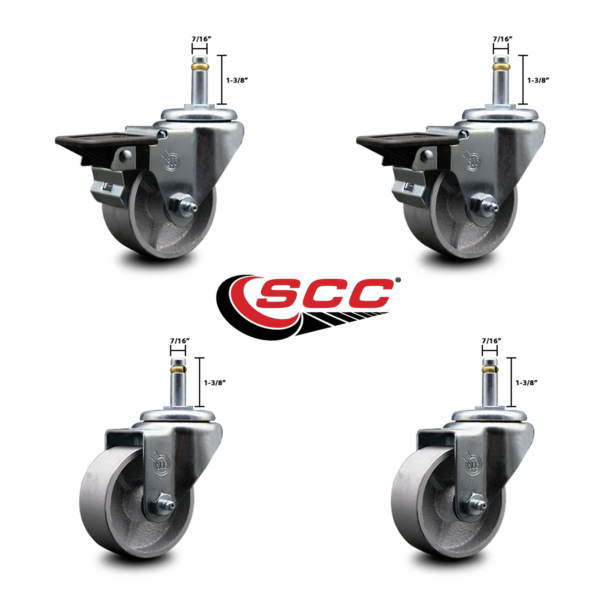 Service Caster, 3in. x 1 1/2in. Stem Casters, Wheel Diameter 3 in ...