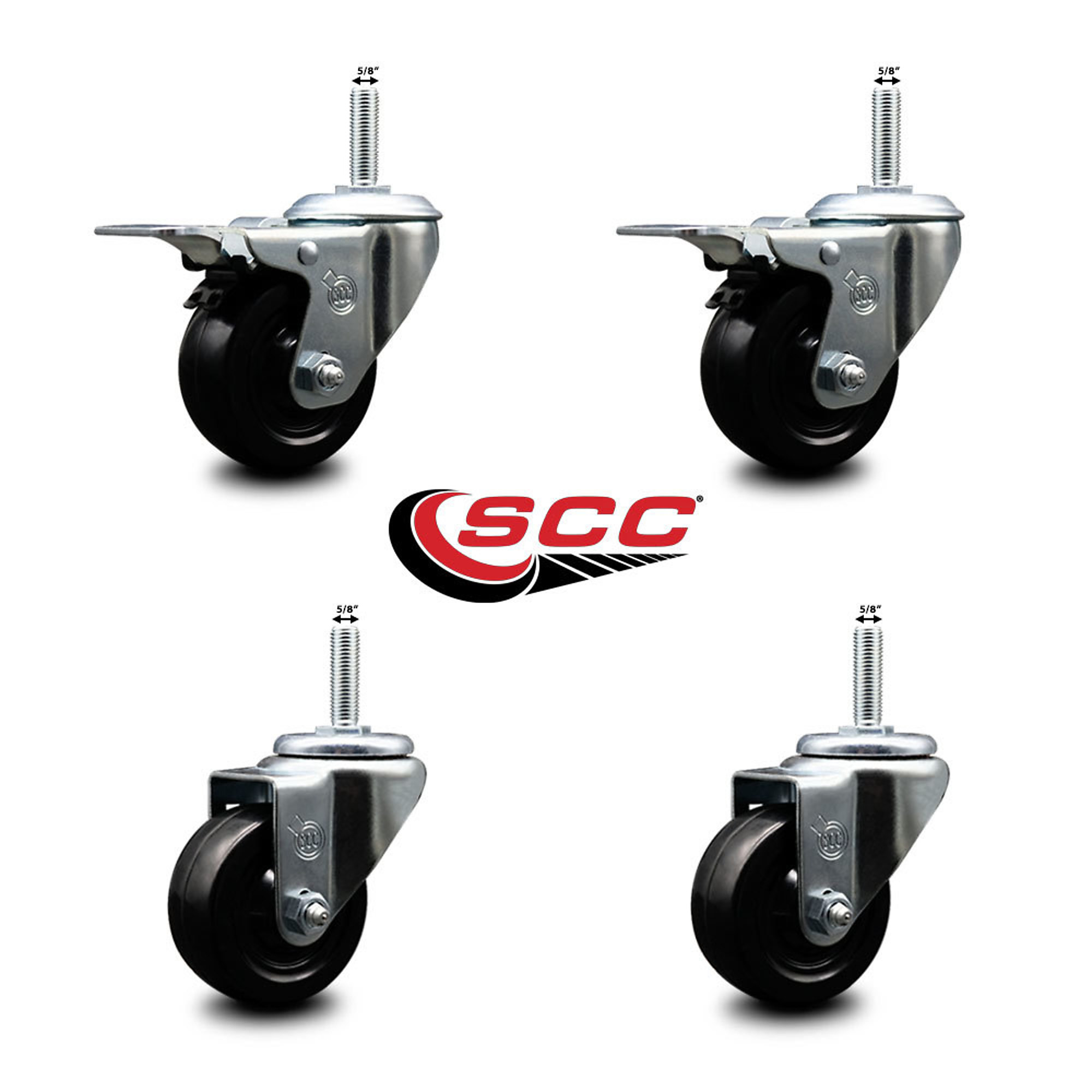 Service Caster, 3in. x 1 1/4in. Stem Casters, Wheel Diameter 3 in ...