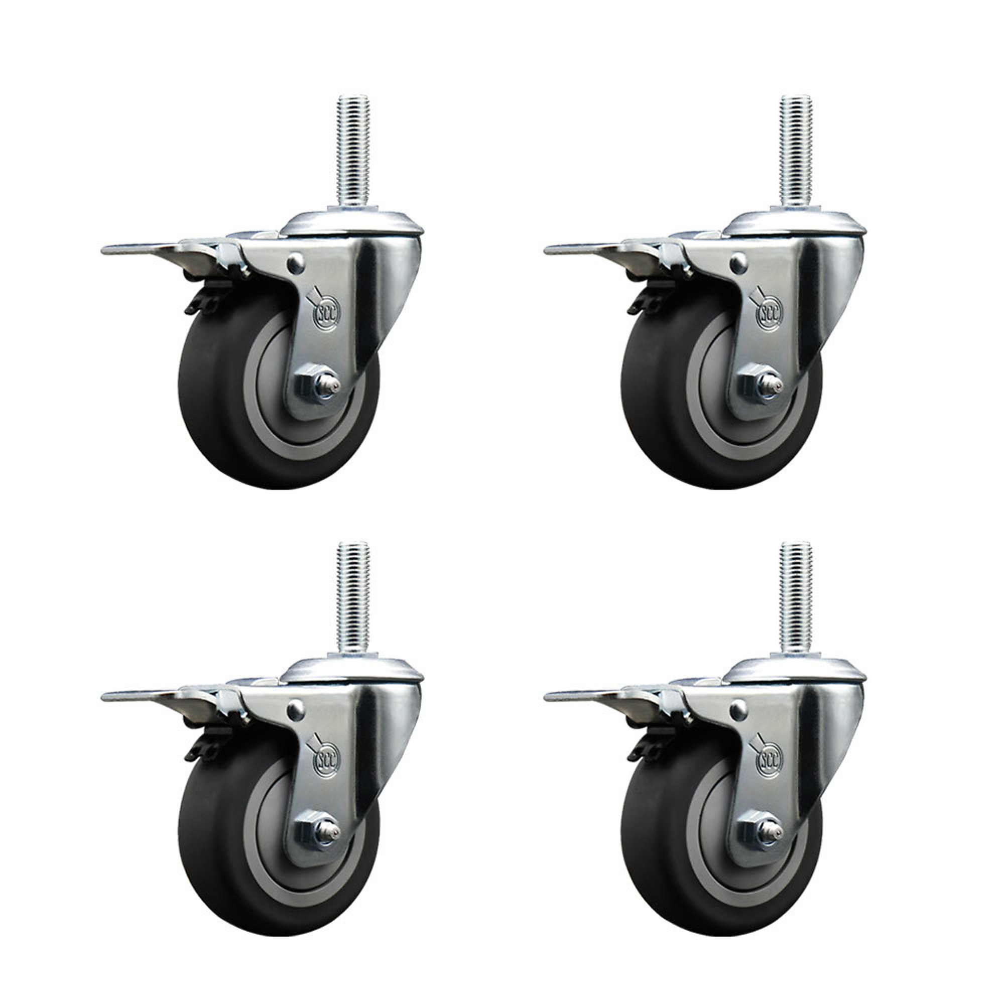 Service Caster, 4in. x 1 1/4in. Stem Casters, Wheel Diameter 4 in ...