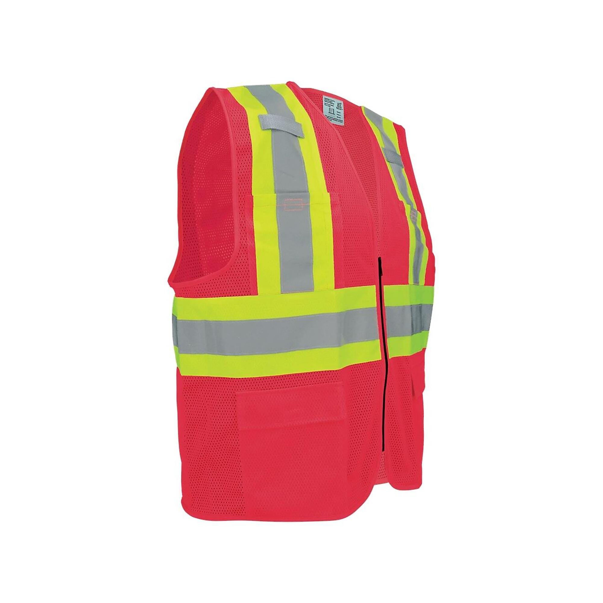 FrogWear, HV Red, Class 2 Type R, 6 Pockets, Mesh Vest, Size XL, Color ...