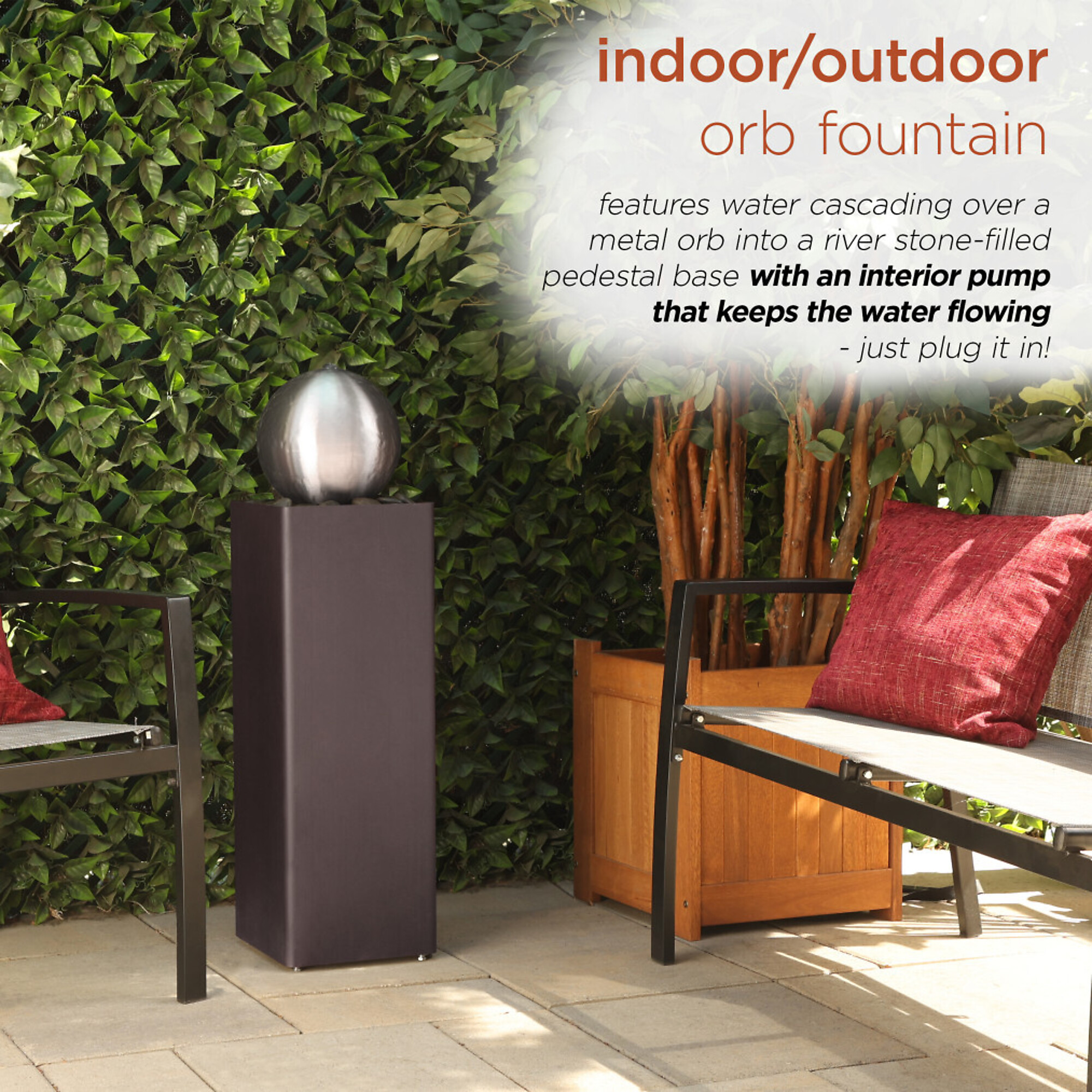 Alpine Corporation, Self-Contained Orb Fountain with River Stones ...