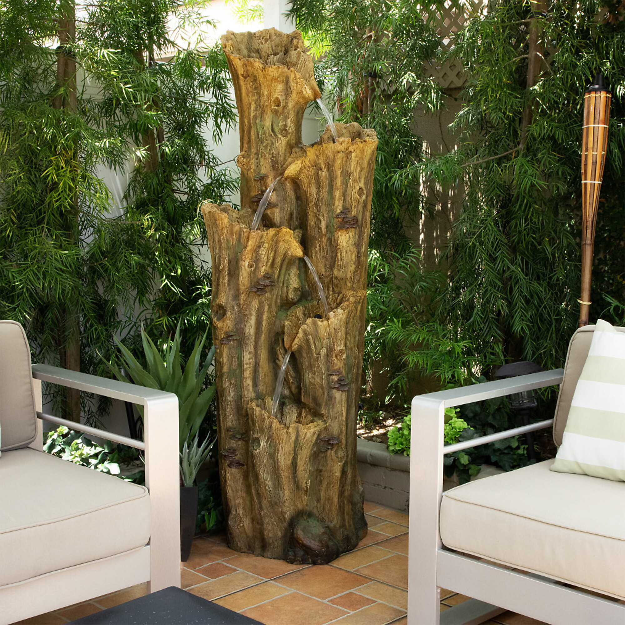 Alpine Corporation, 5-Tier Tree Bark Stream Fountain with LED Lights ...