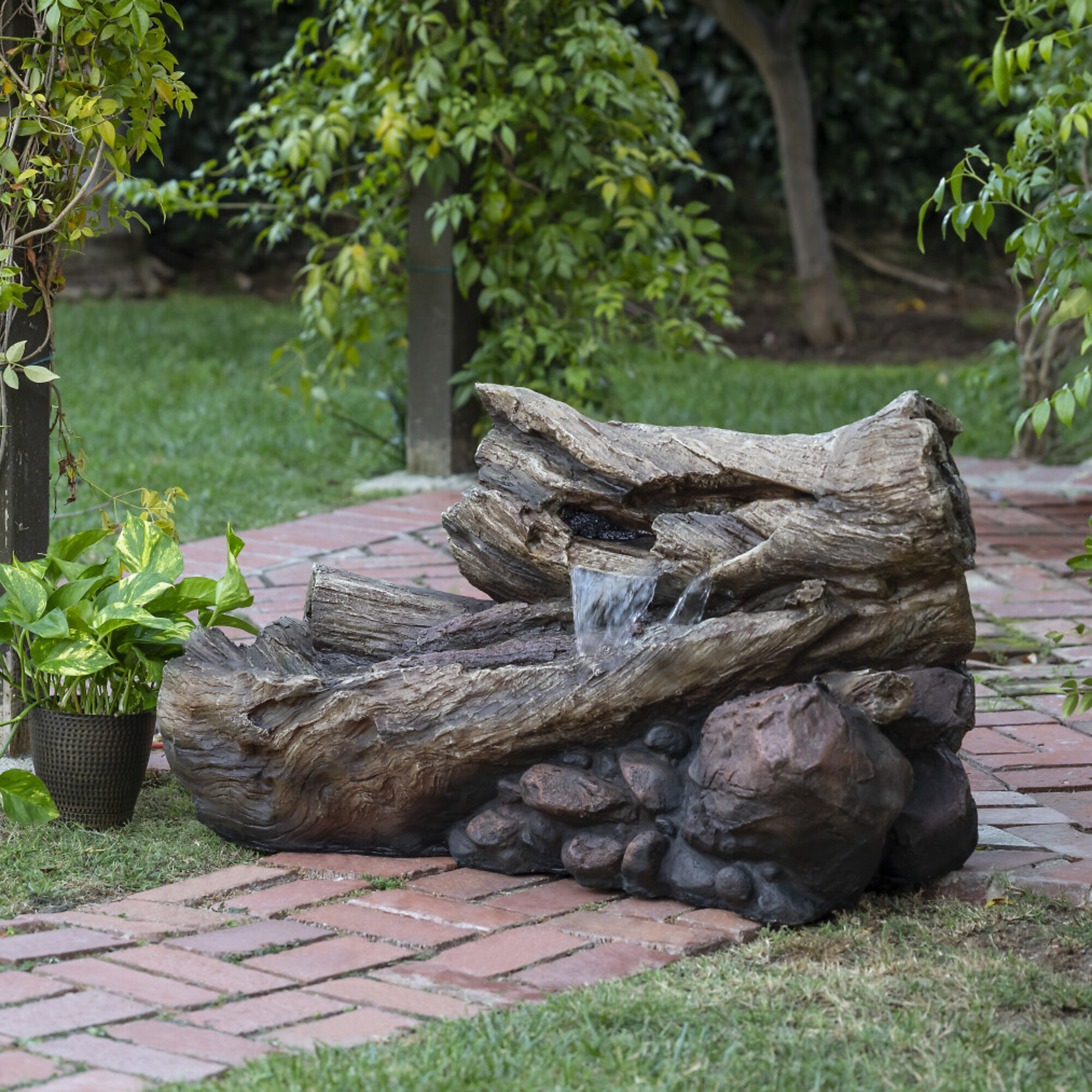 Alpine Corporation, Rainforest Waterfall Logs Fountain with LED lights ...