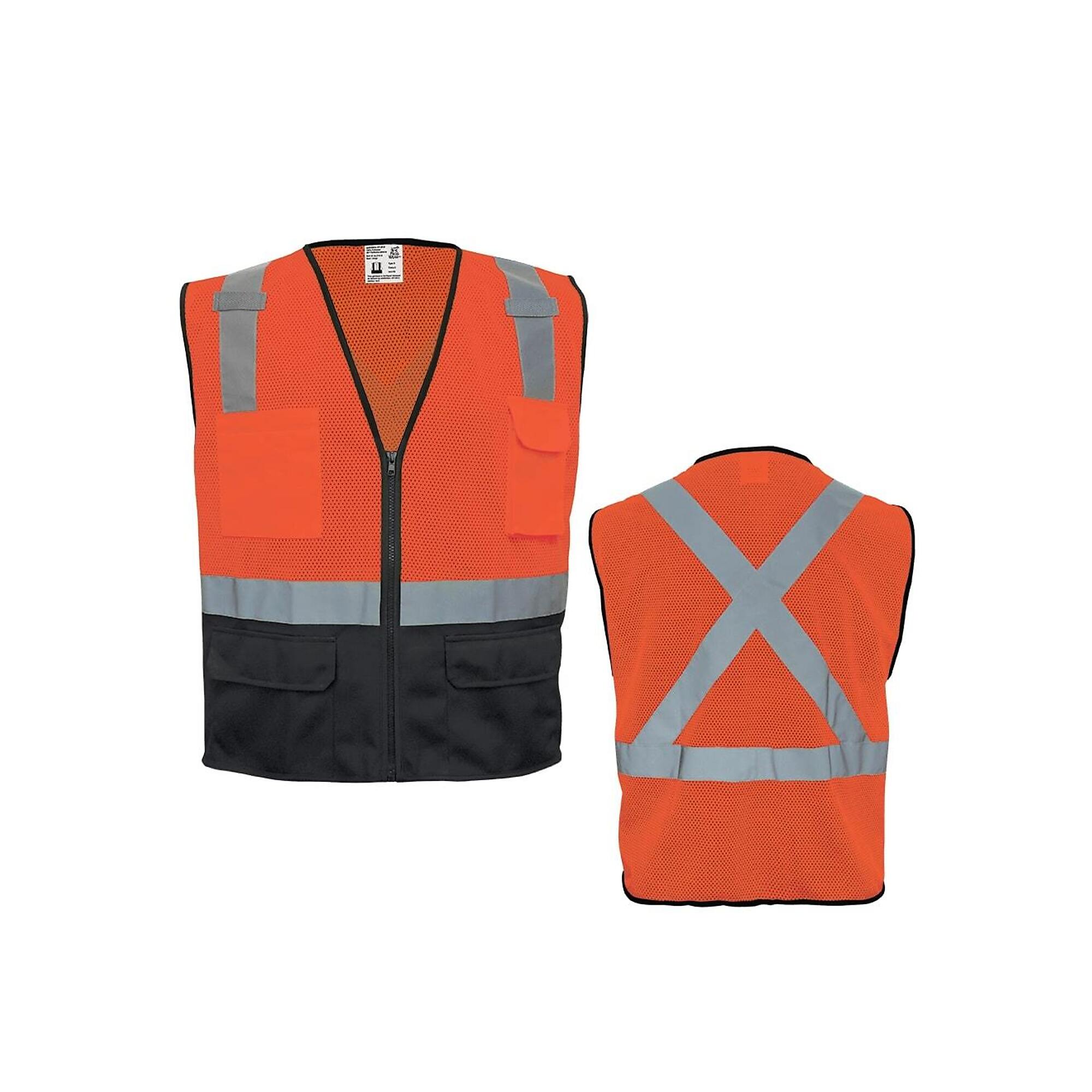 FrogWear, HV Orange Class 2 X-Back, 6 Pocket, Black Bottom, Mesh Vest ...