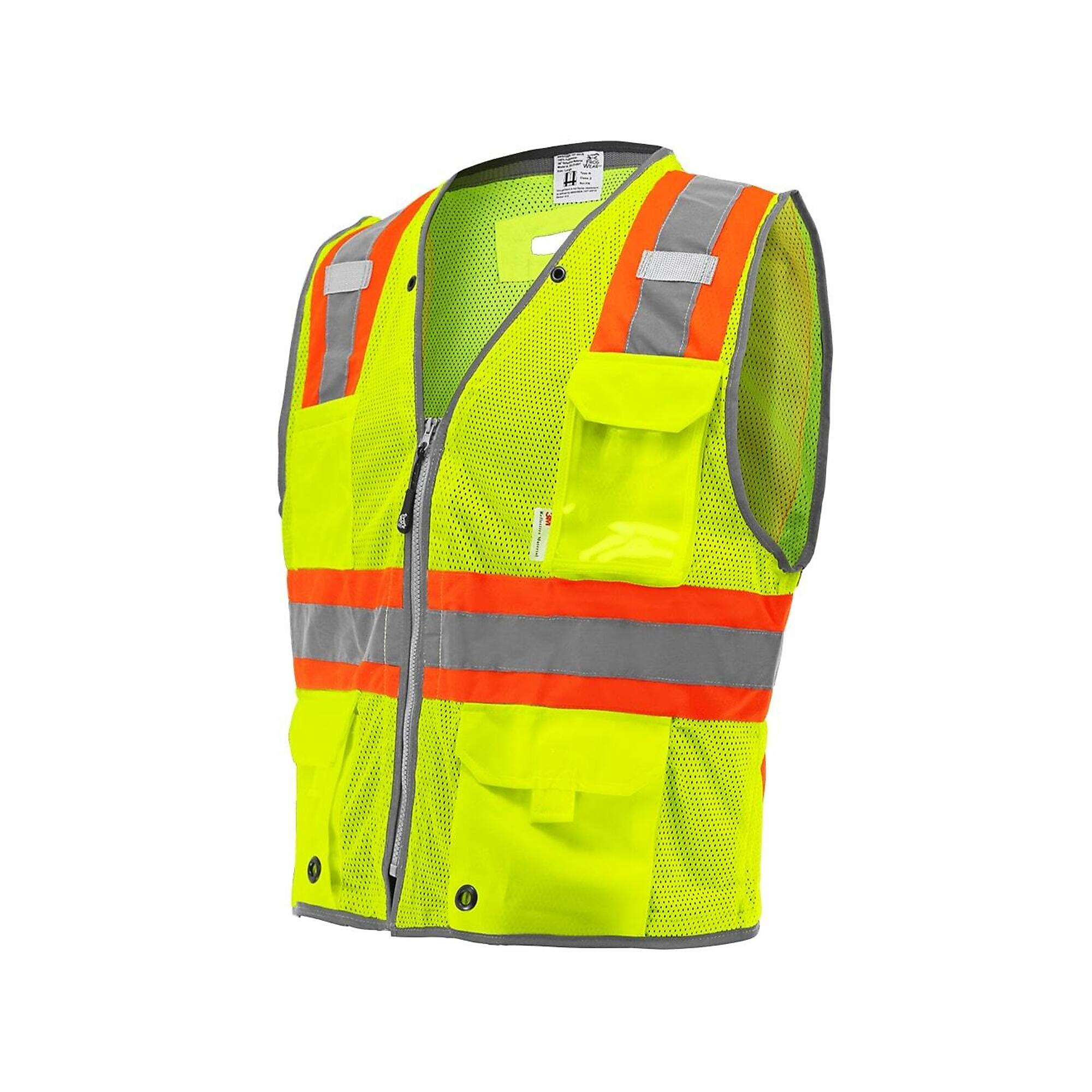 FrogWear, HV Yellow/Green, Class 2Type R, 6 Pocket, Mesh Vest, Size 2XL ...