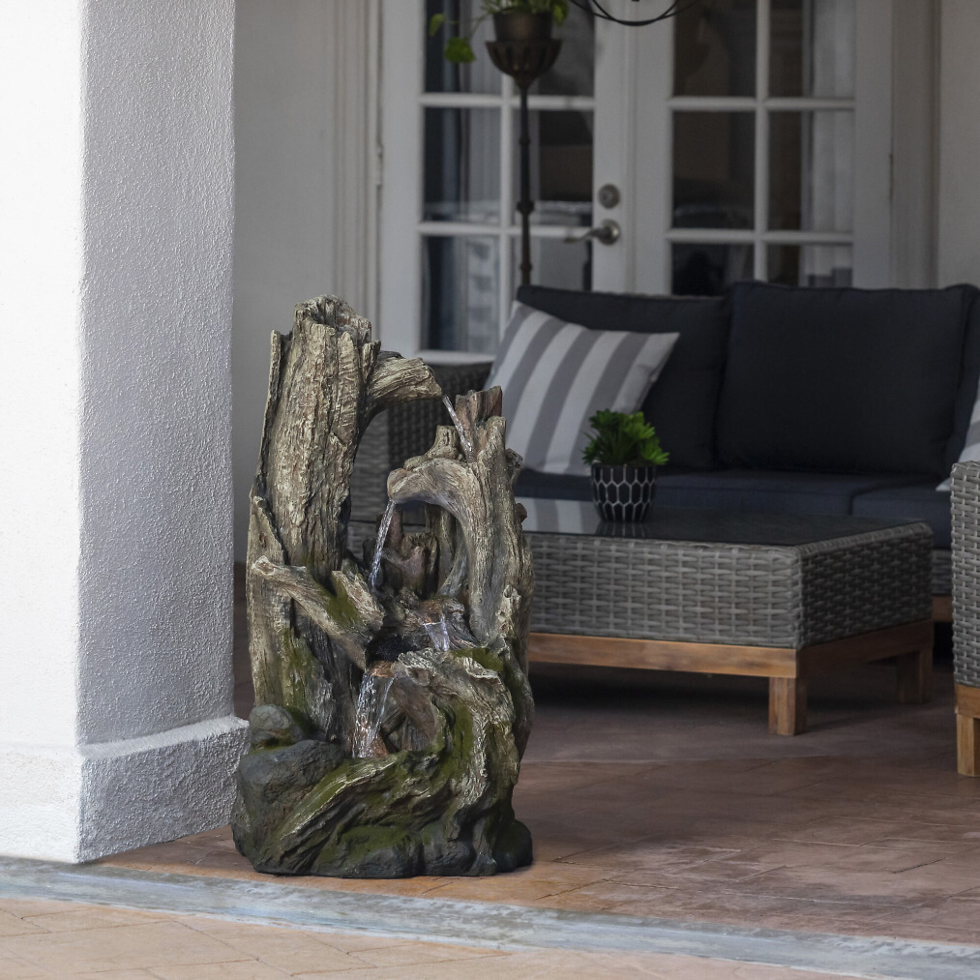 Alpine Corporation, Tiered Tree Trunk Fountain with LED Lights, Volts ...