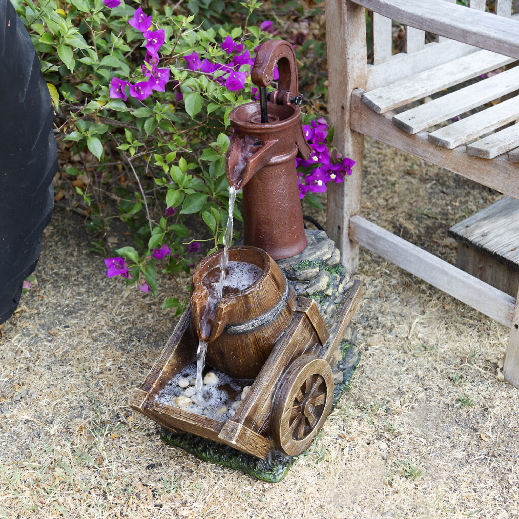 Alpine Corporation, Small Red Water Pump with Wheelbarrow Fountain ...