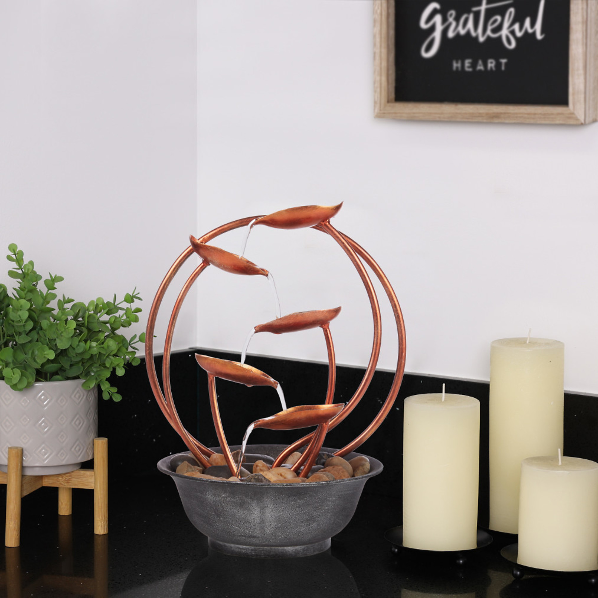 Alpine Corporation, Metal Leaf Multi-tier Tabletop Fountain w/ Stones ...