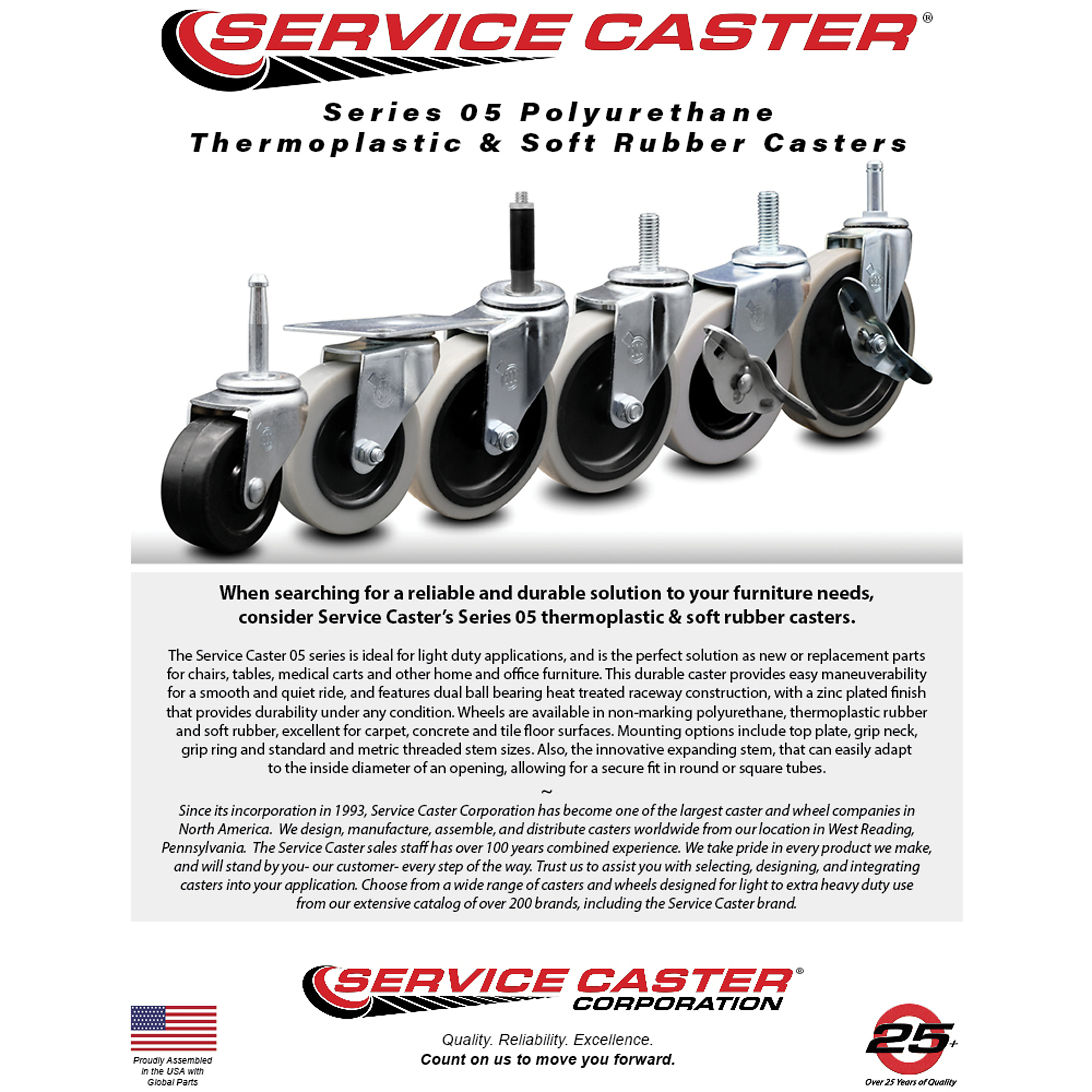 Service Caster, 3in. Stem Casters, Wheel Diameter 3 in, Caster Type ...