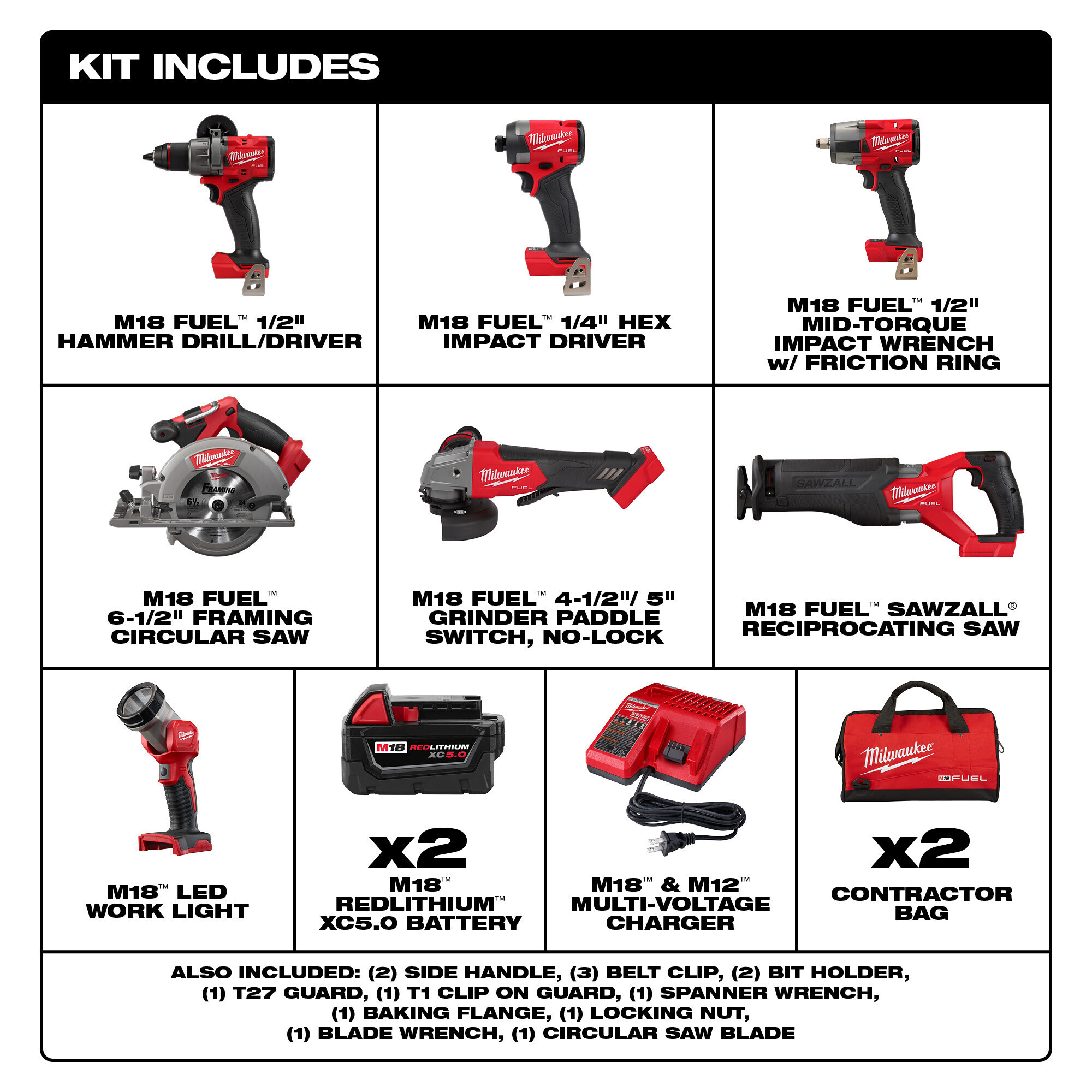 Milwaukee, M18 FUEL 7-Tool Combo Kit, Chuck Size 1/4 in, Drive Size 1/4 ...