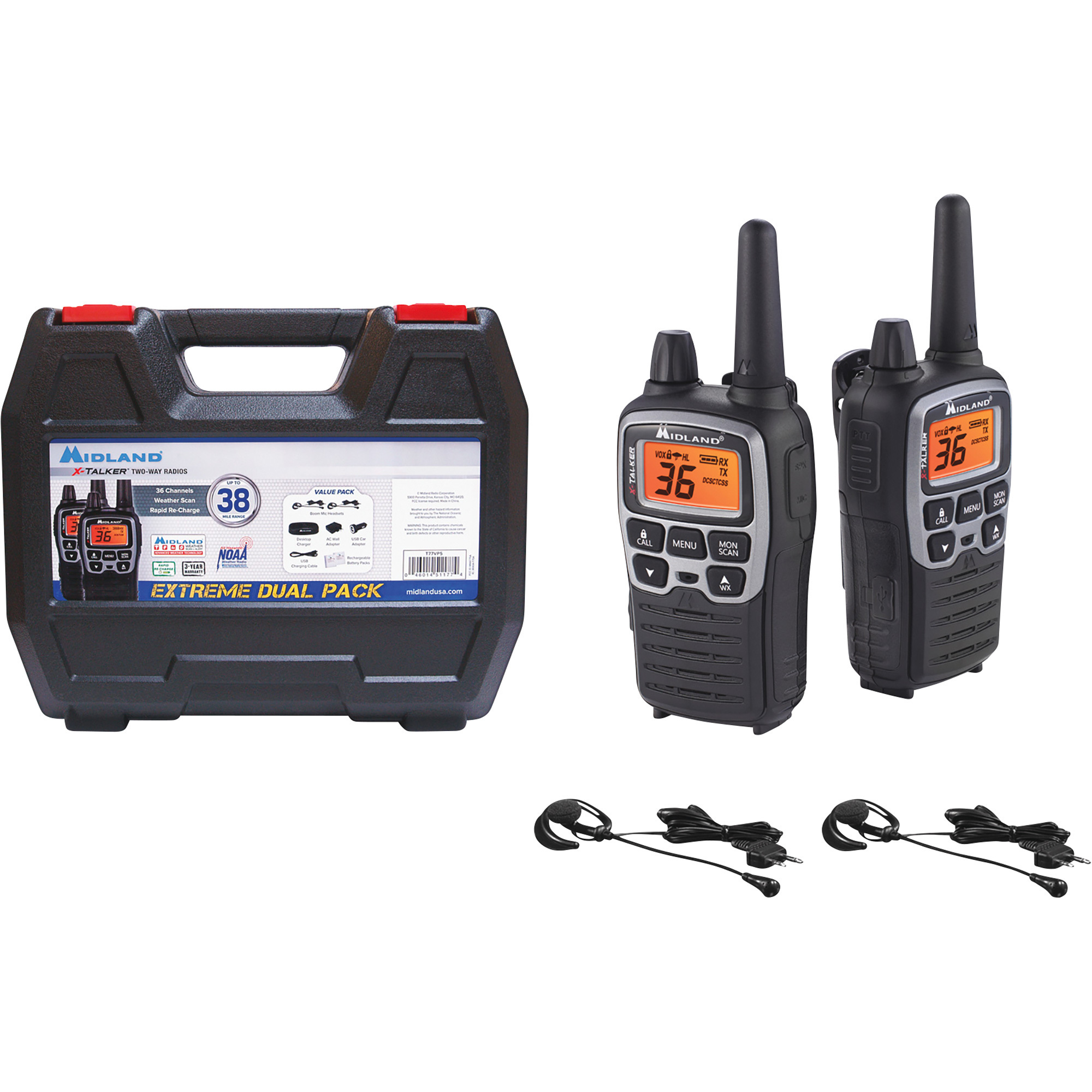 Midland X-Talker 2-Way Radio Kit, Pair, 38-Mile Range, Model# T77VP5 ...