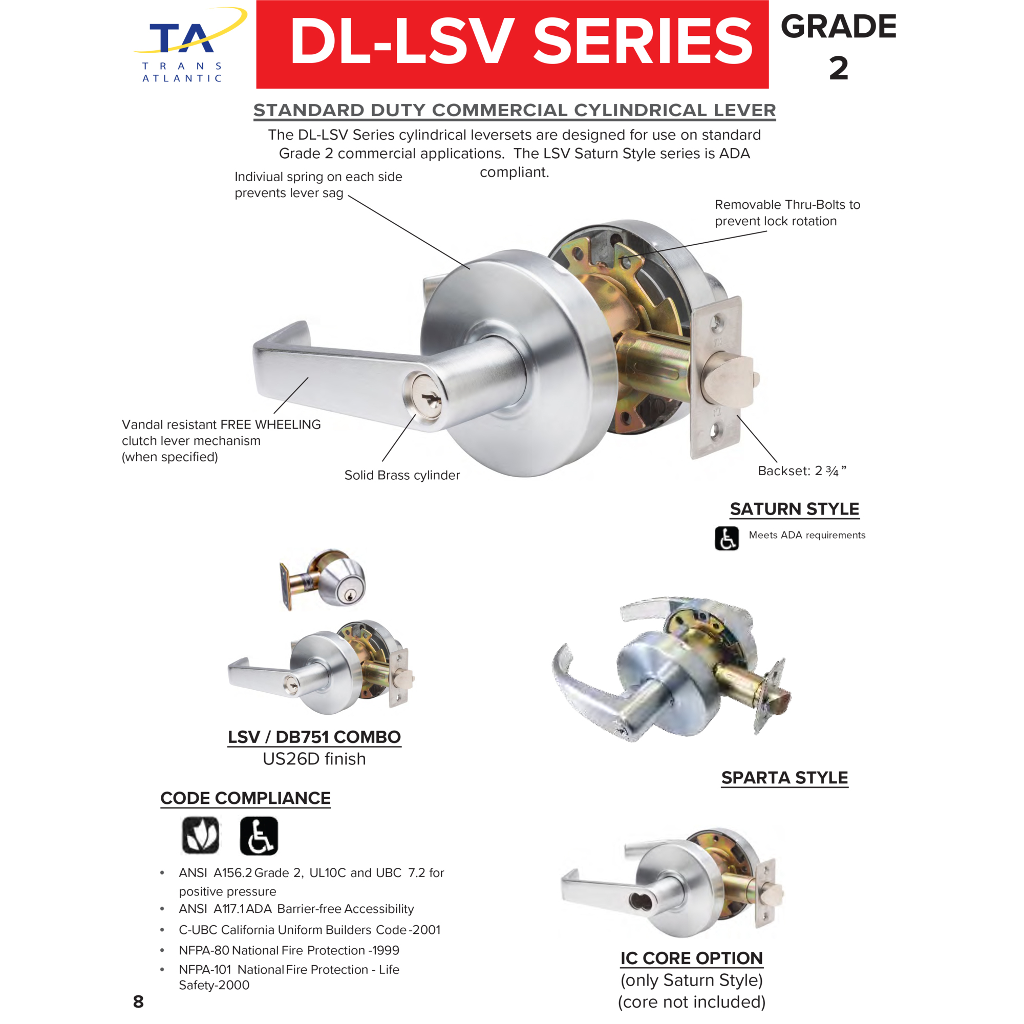 Trans Atlantic, LSV Sparta Series Commercial Lever with Door Handle ...