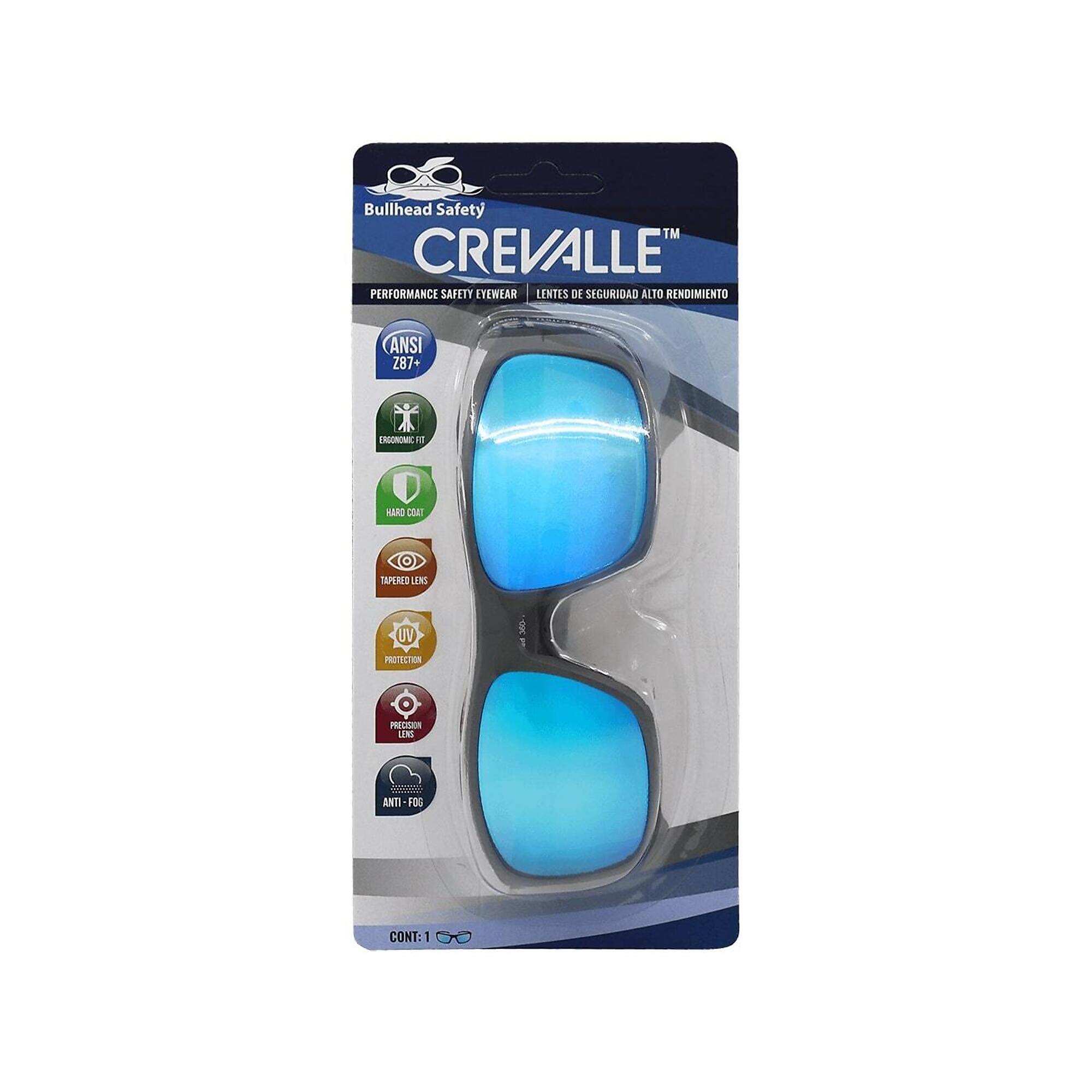 Bullhead Safety, Blue Mirror AF Lens,Gray Frame Safety Glasses, Frame ...