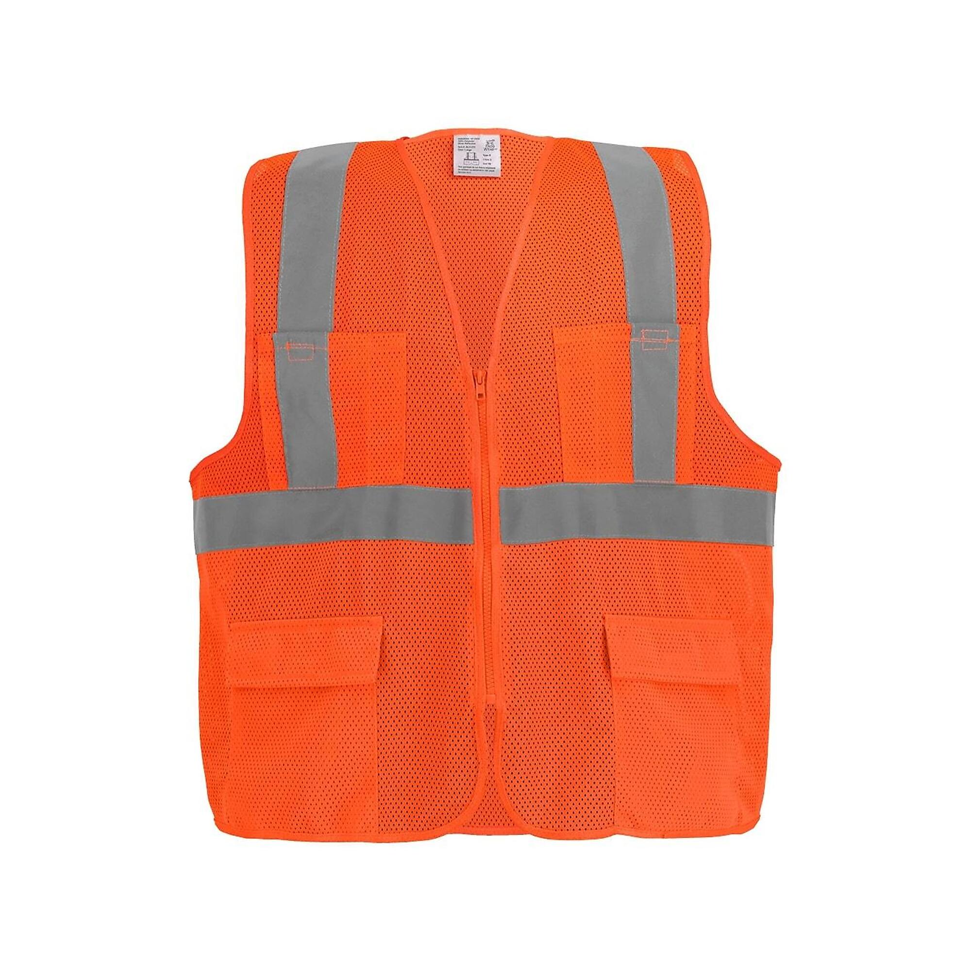 FrogWear, HV Orange, Class 2 6 Pockets, Mesh Vest, Size XL, Color High ...