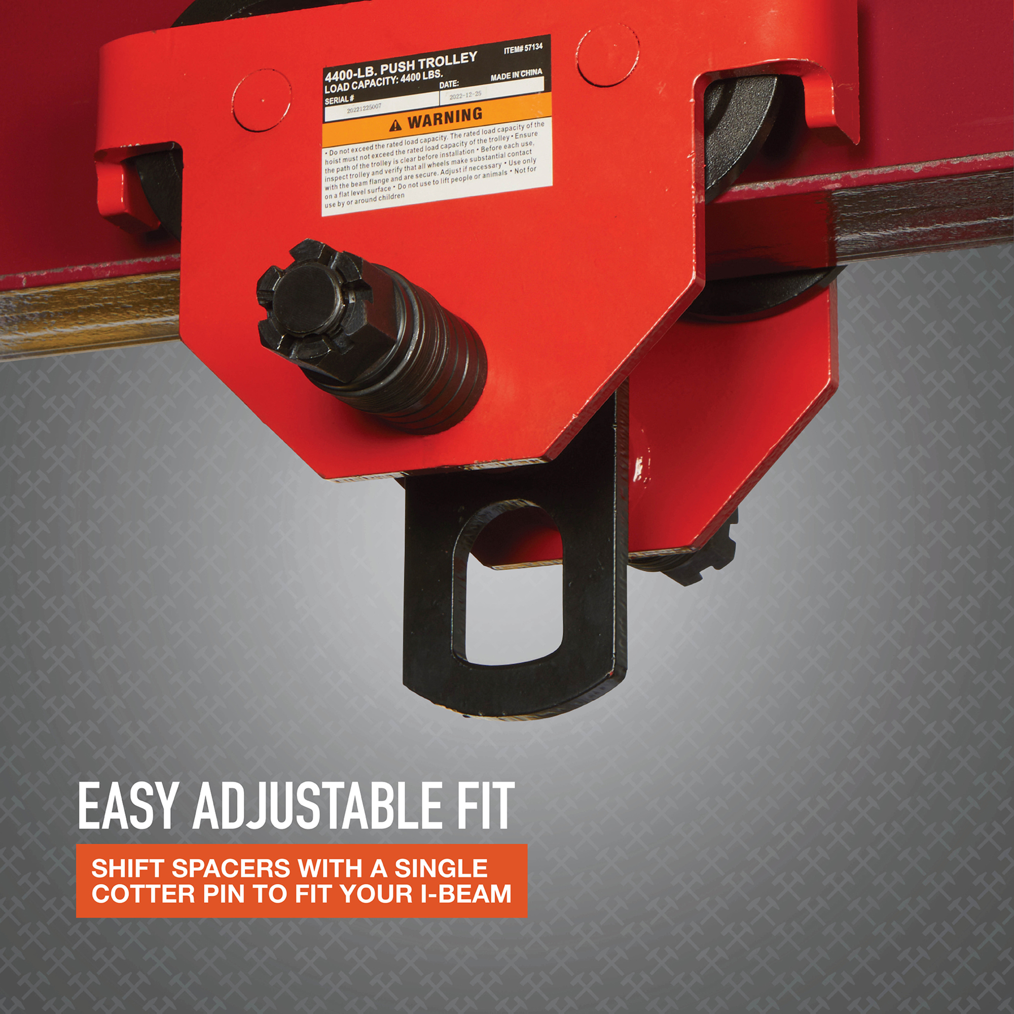 Ironton Adjustable Push Trolley, 2200-Lb. Capacity, Fits 3in.–8in.W I ...