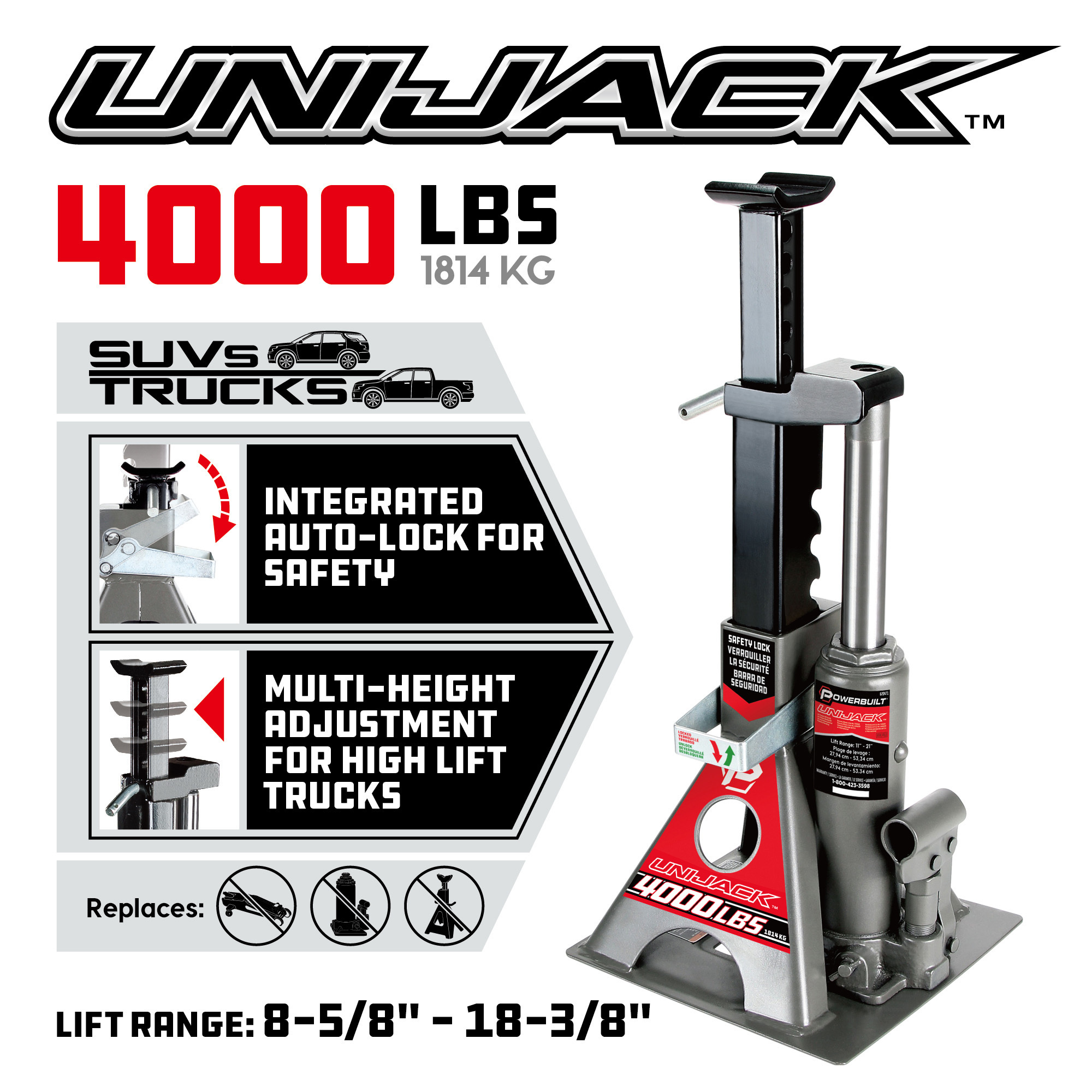 Powerbuilt, 2 Ton Unijack Bottle Jack and Jackstand in One, Lift ...