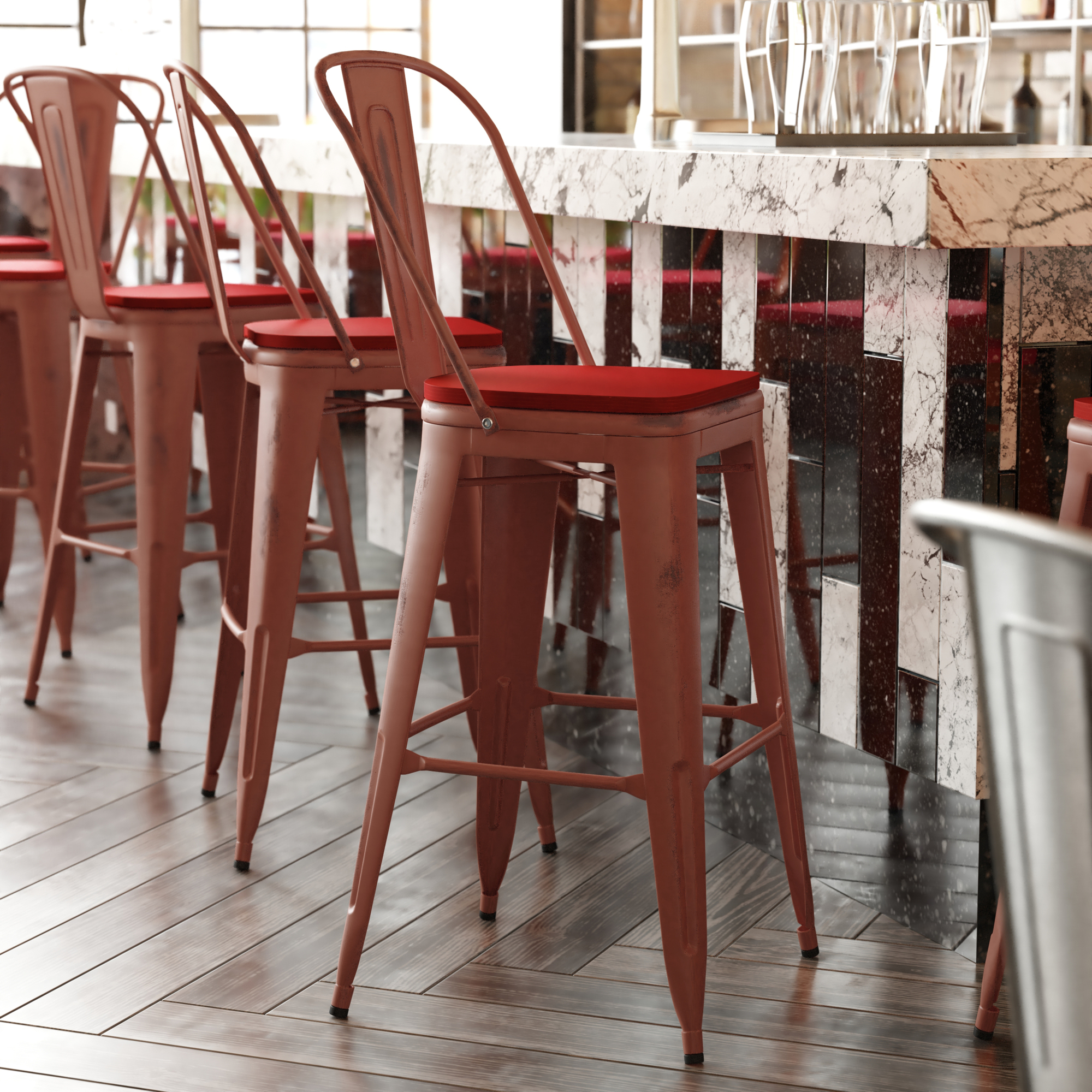 Flash Furniture, Red Metal Stool with Gray Poly Seat, Included (qty.) 1 ...