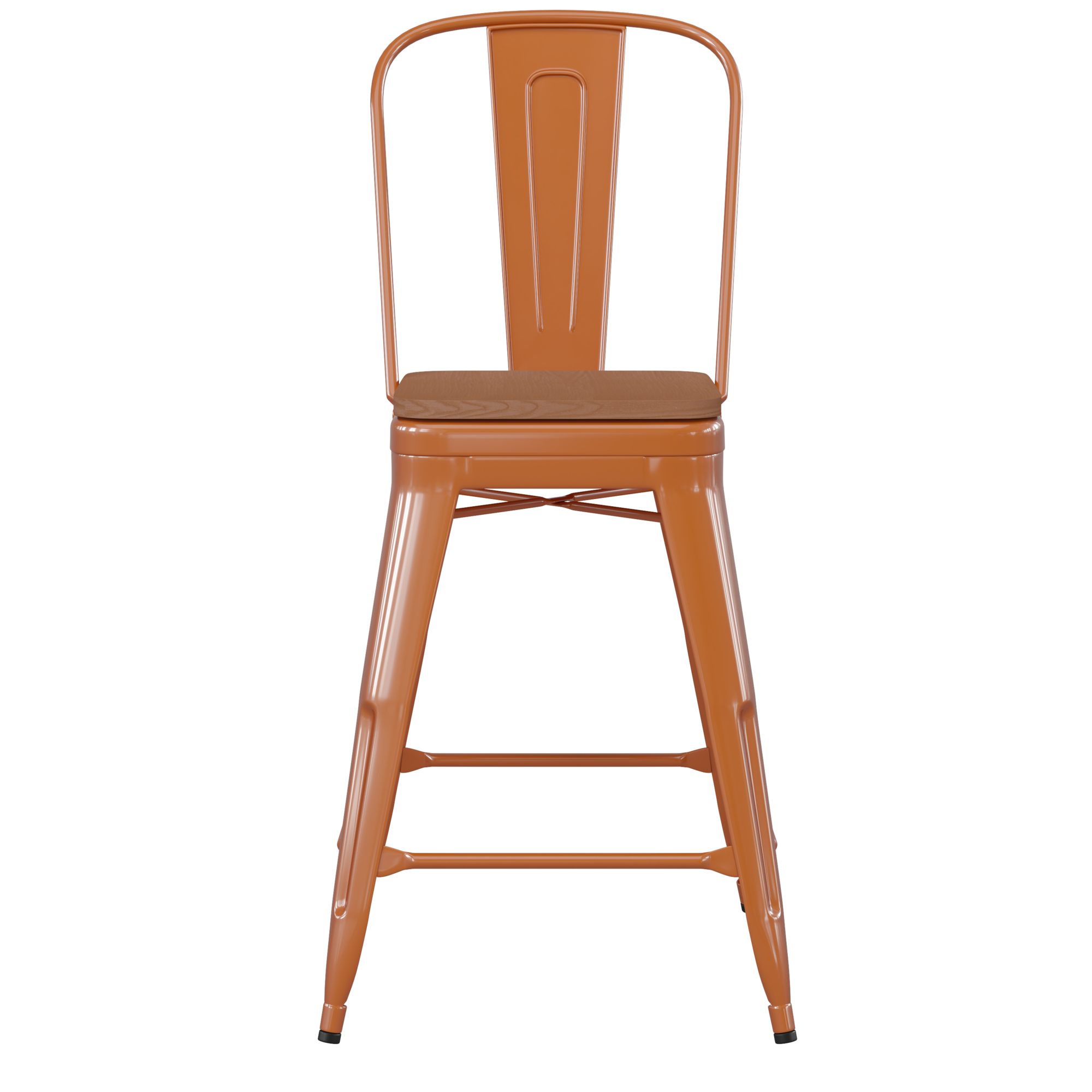 Flash Furniture, 24in. Orange Metal Counter Stool-Teak Poly Seat ...