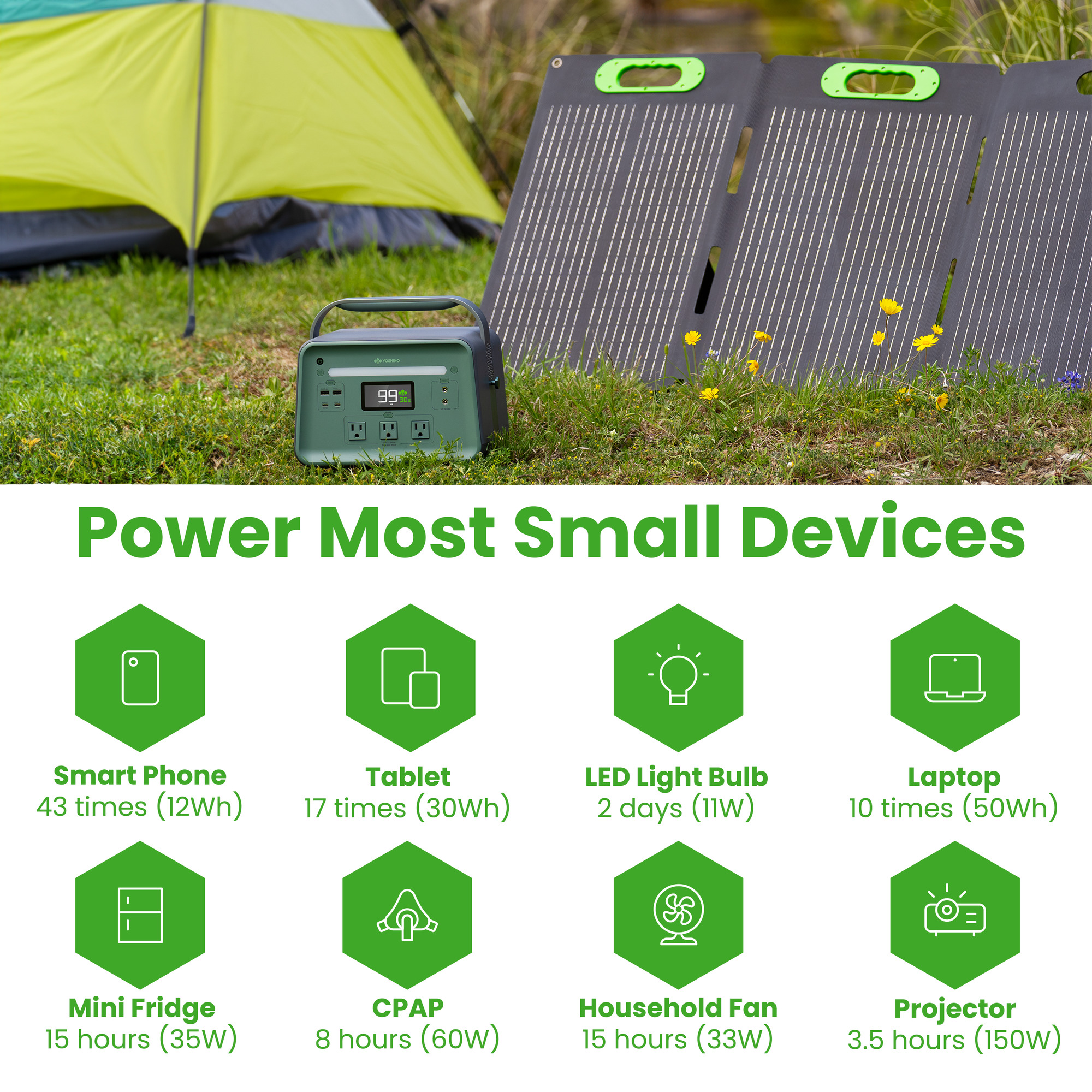 Yoshino, Solid-State Portable Solar Generator 660W, Running Watts 660 ...