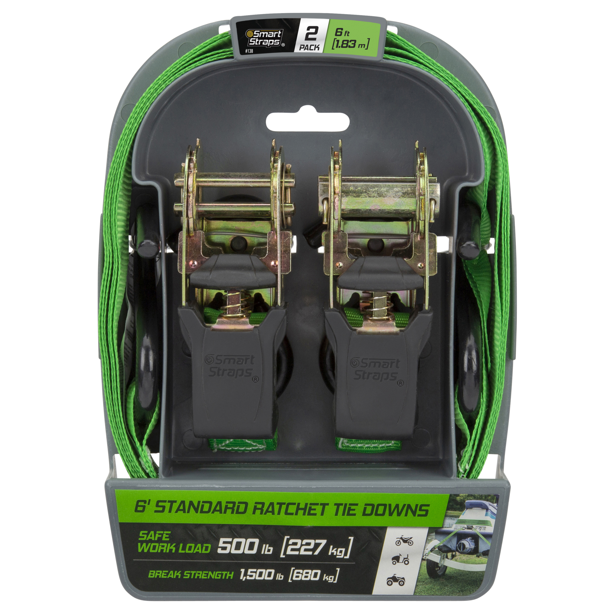 Smart Straps, 1in.x14ft. 1500lb Pad Rtcht TieDown-Flat Hook 2Pk Grn ...
