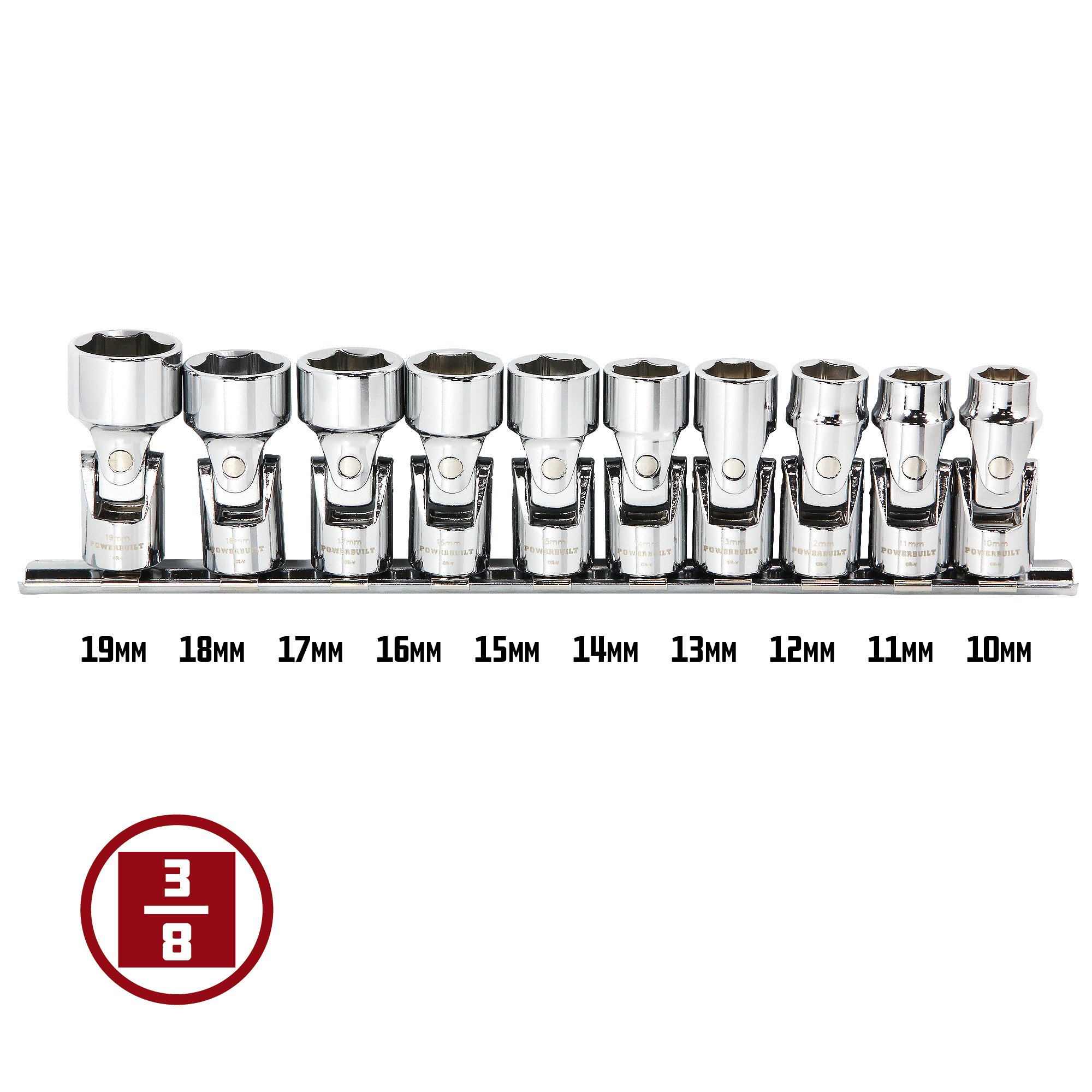 Powerbuilt, 10 Piece 3/8in. Drive Metric 6 Point Socket Set, Pieces ...