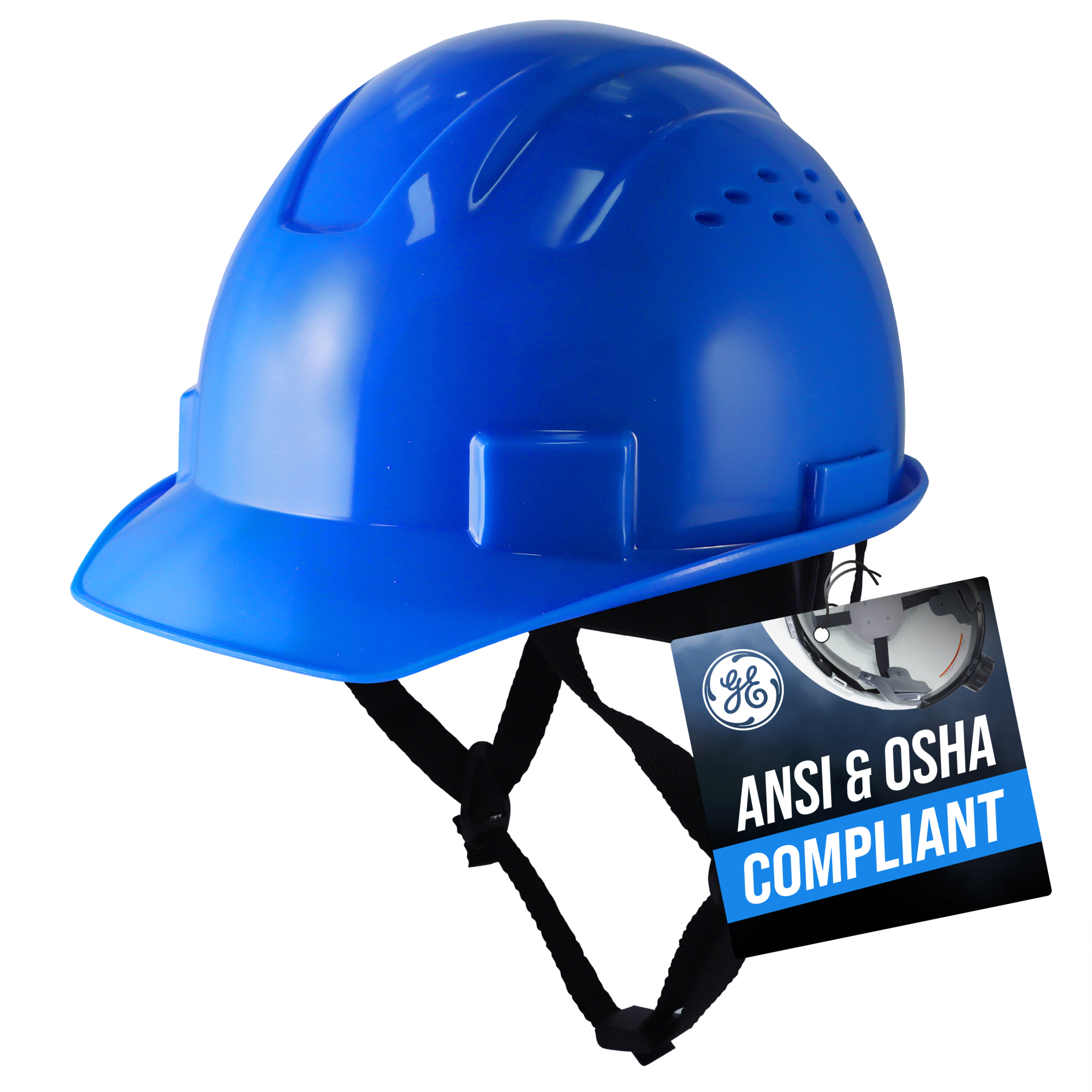 General Electric, Hard Hat Safety Helmet, Vented, One Size, Blue, Model ...