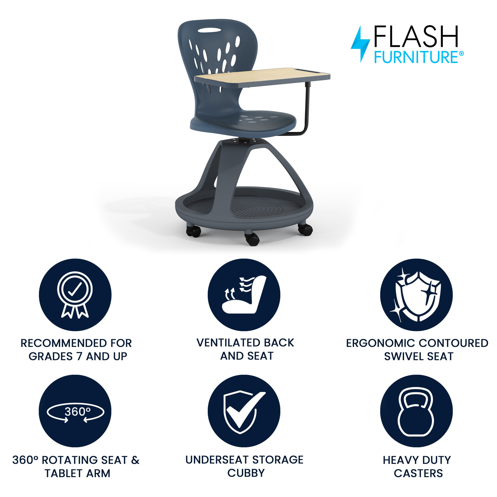 Flash Furniture, Dark Gray Mobile Desk Chair - 360° Tablet Rotation ...
