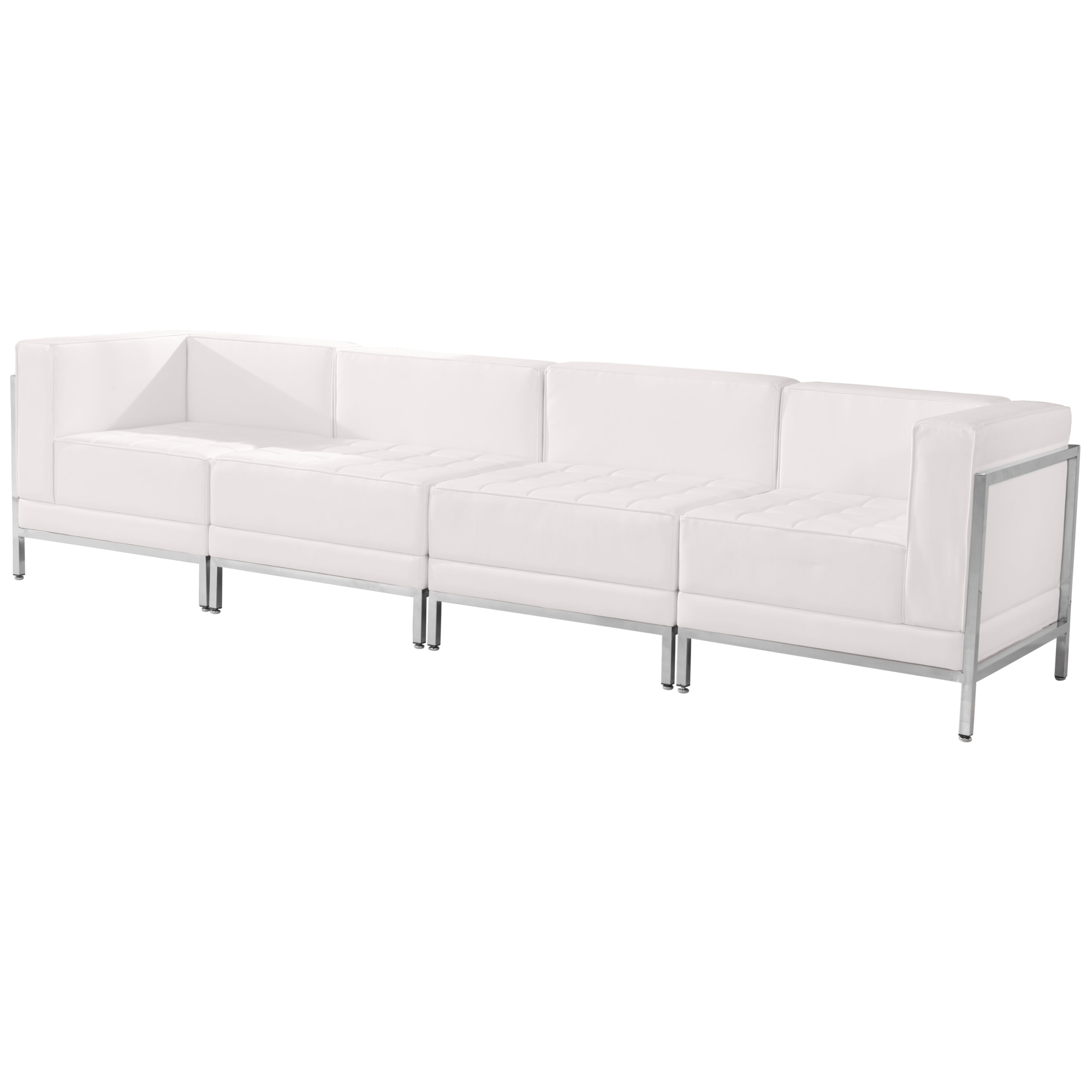 Flash Furniture, White LeatherSoft 4 Piece Modular Lounge Set, Included ...