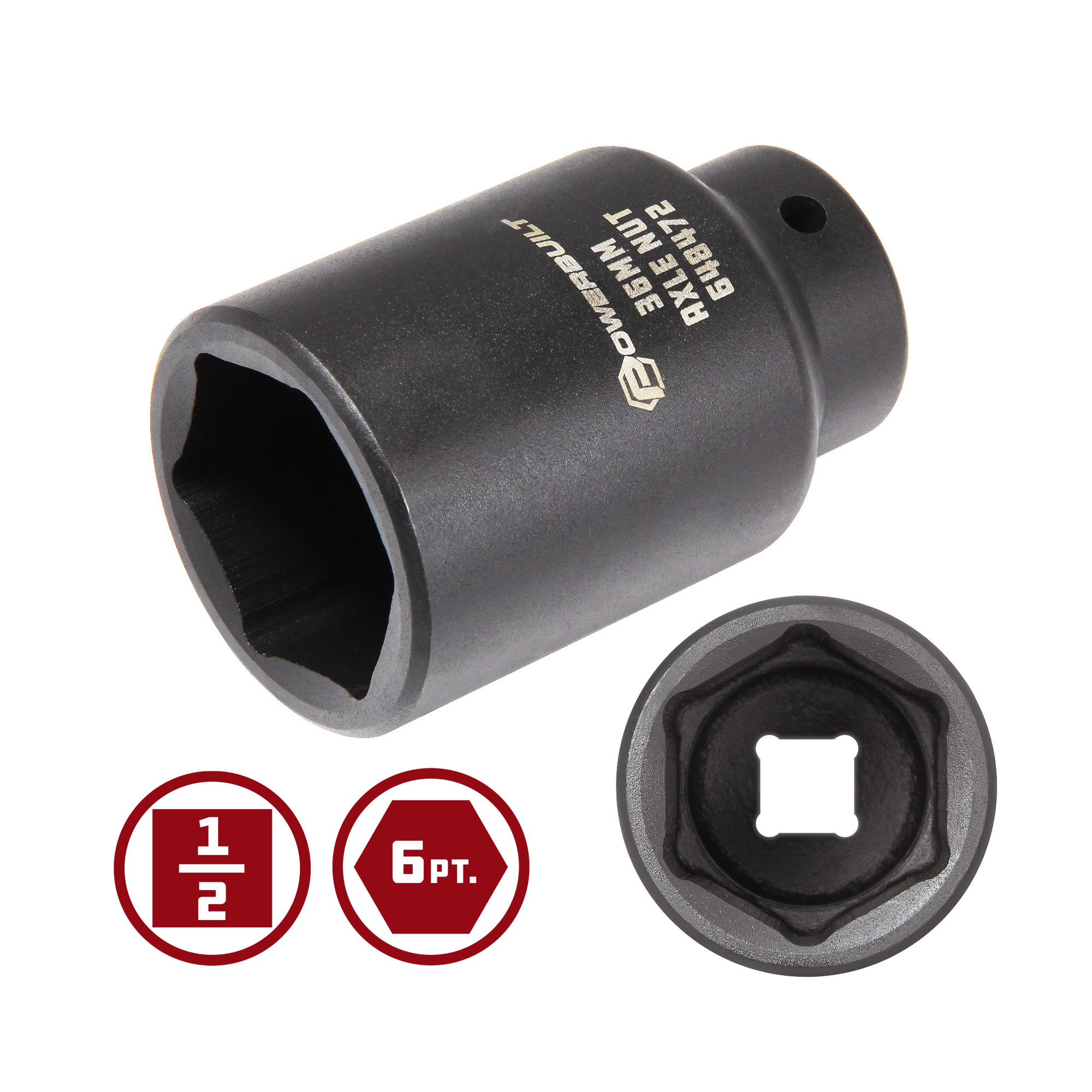 Powerbuilt, 1/2in. Drive 36 MM Axle Nut Socket, Size (SAE) 1/2 in ...