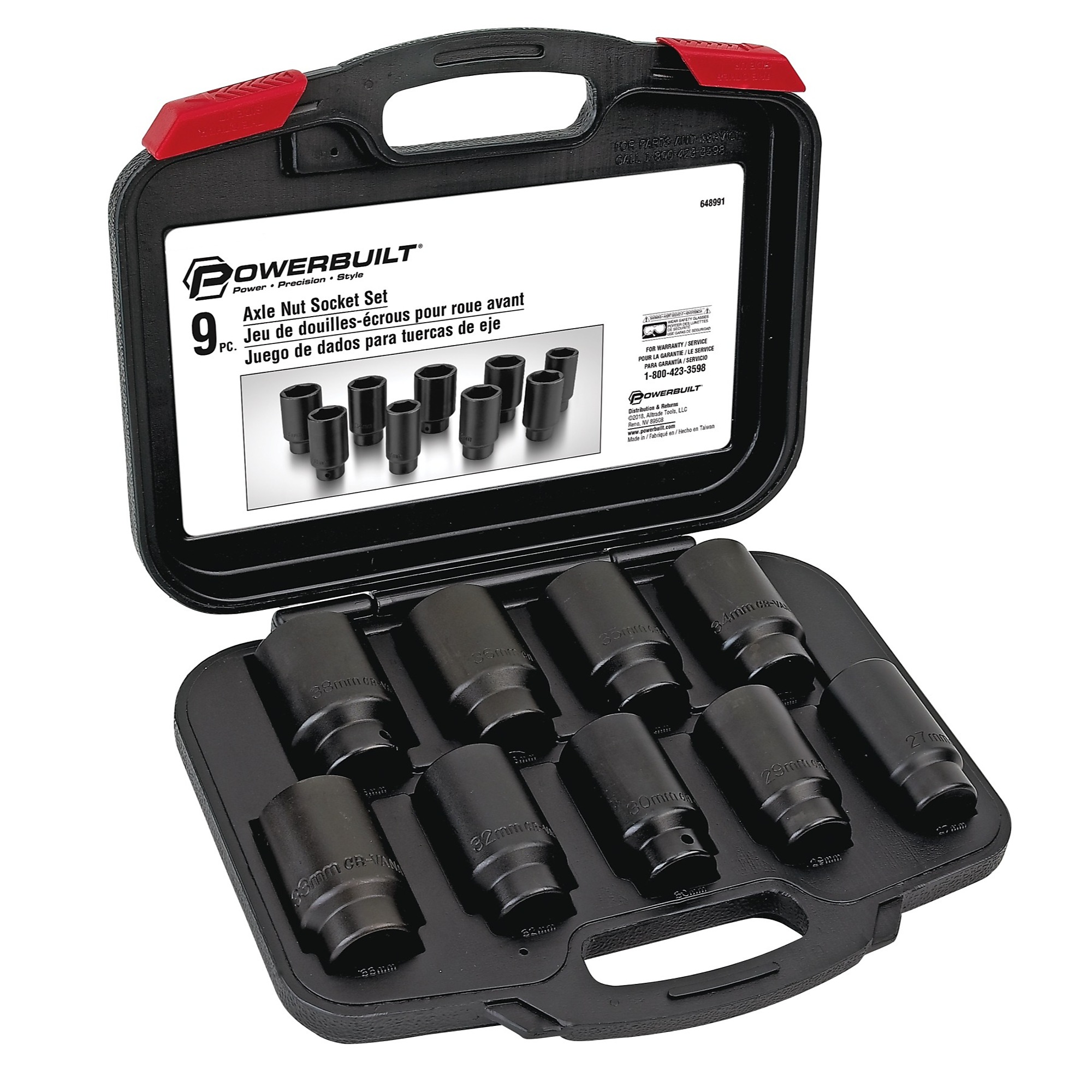 Powerbuilt, 9 Piece Deluxe Axle Nut Socket Set, Model# 648991 ...