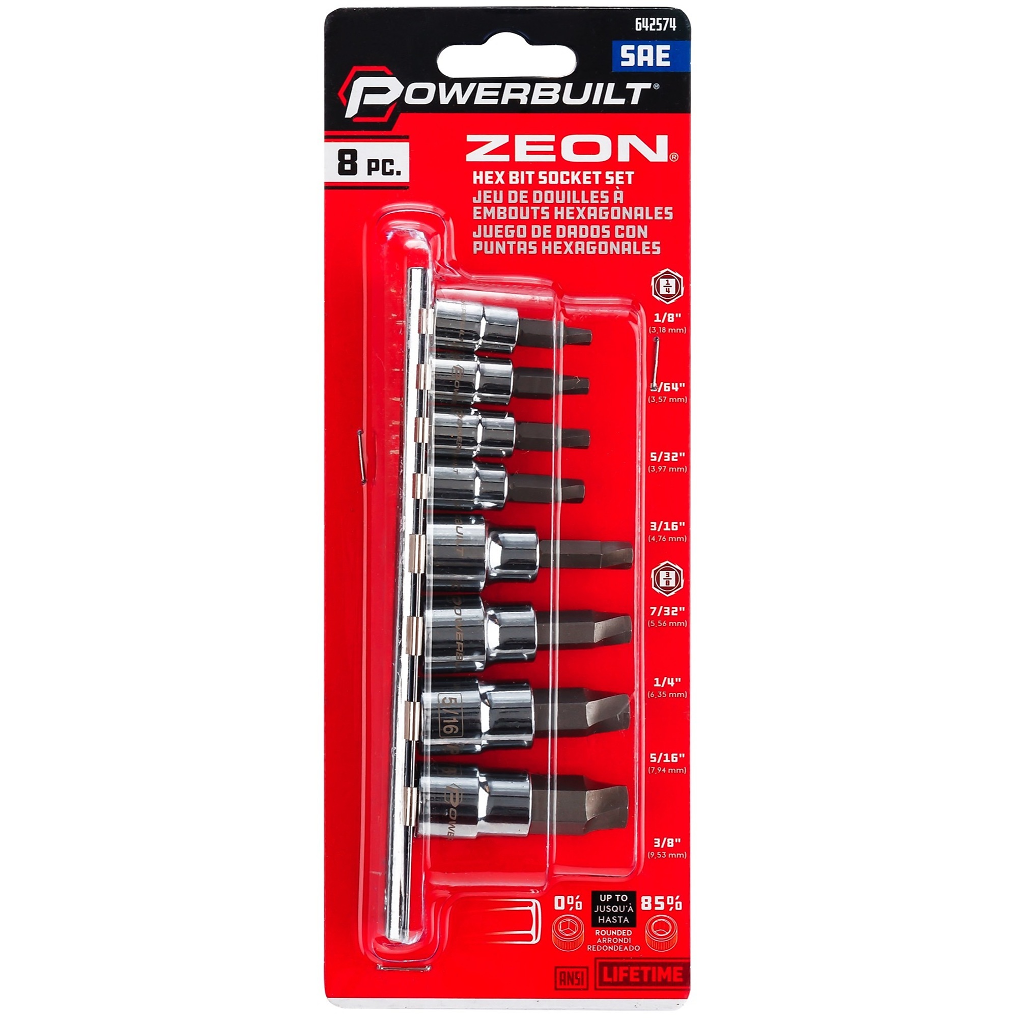 Powerbuilt, 8 Pc Zeon SAE Hex Bit Socket Set for Damaged Bolts, Model ...