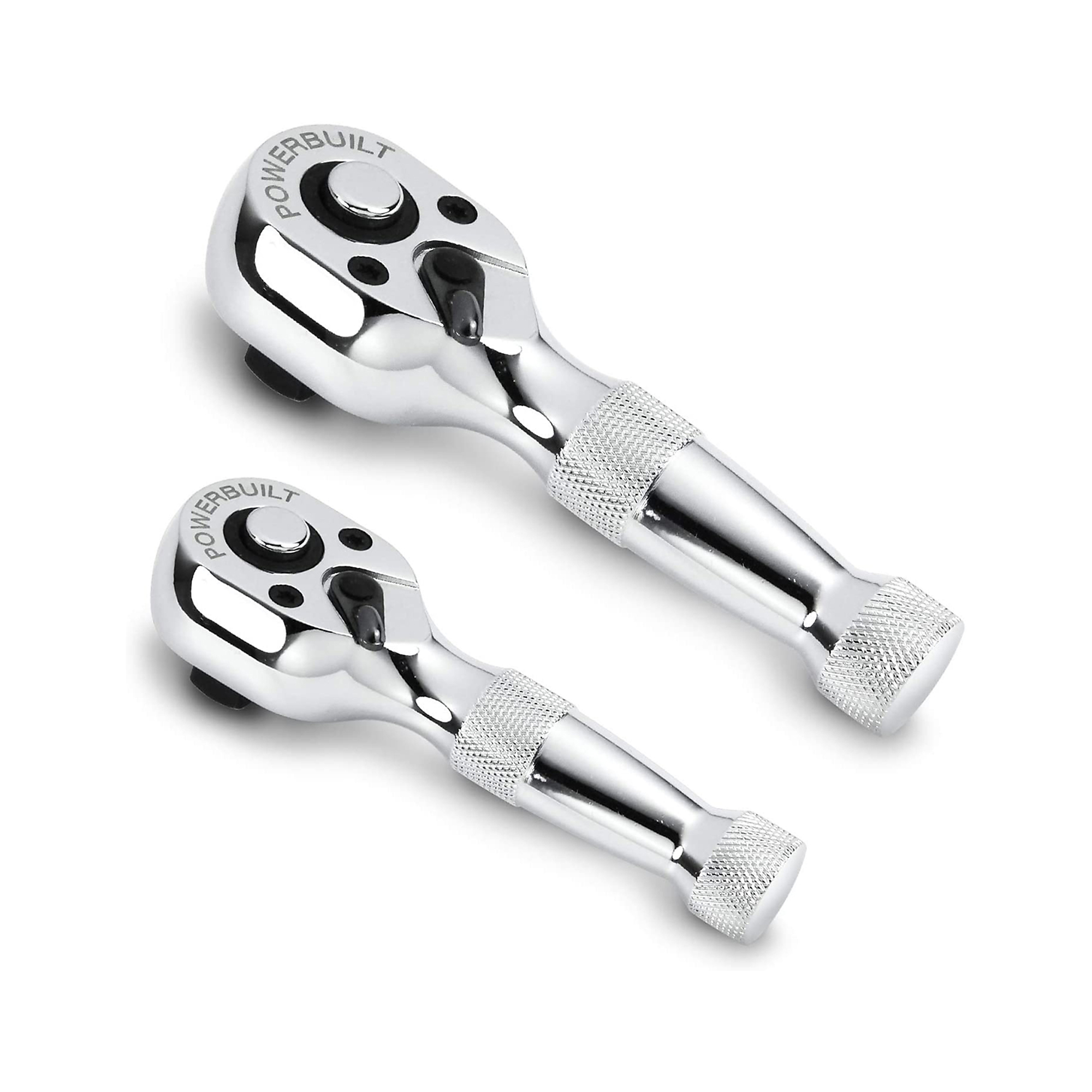 Powerbuilt, 1/4in. and 3/8in. Drive 72 Tooth Stubby Ratchet Set, Model ...