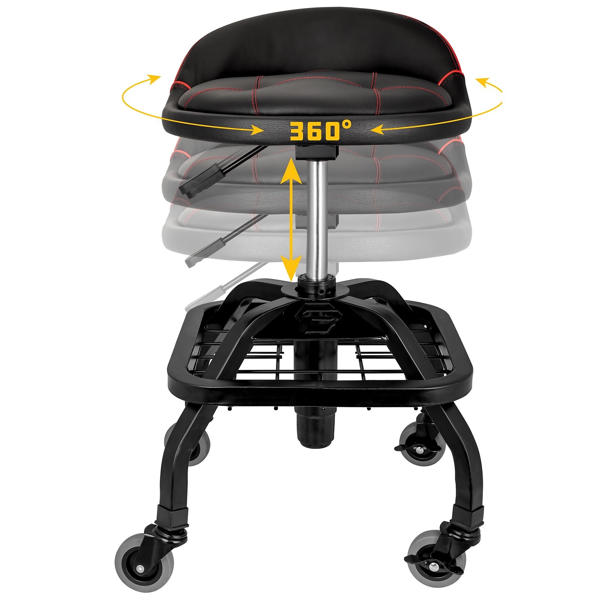 Powerbuilt, Padded Rolling Shop Seat w Lumbar Support, Capacity 330 lb ...