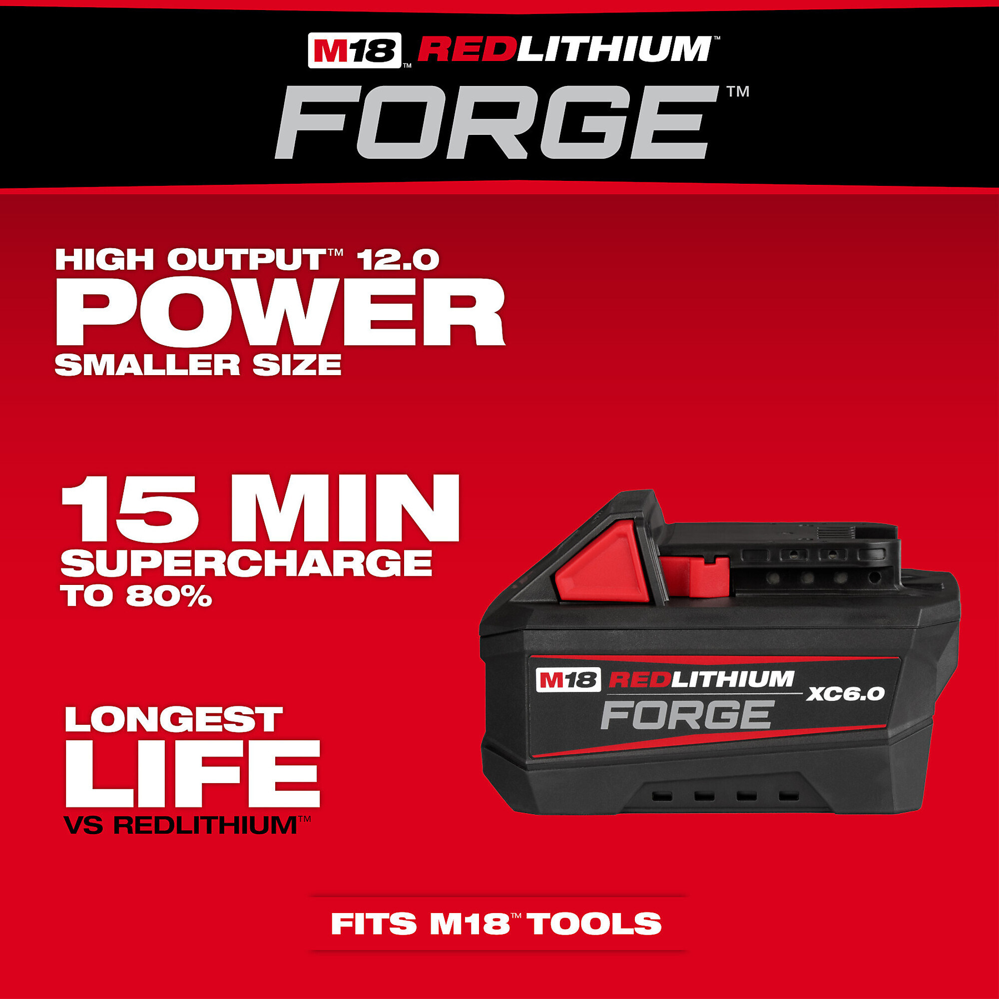 Milwaukee M18 REDLITHIUM FORGE 6.0Ah Battery Pack, Model# 48-11-1861 ...