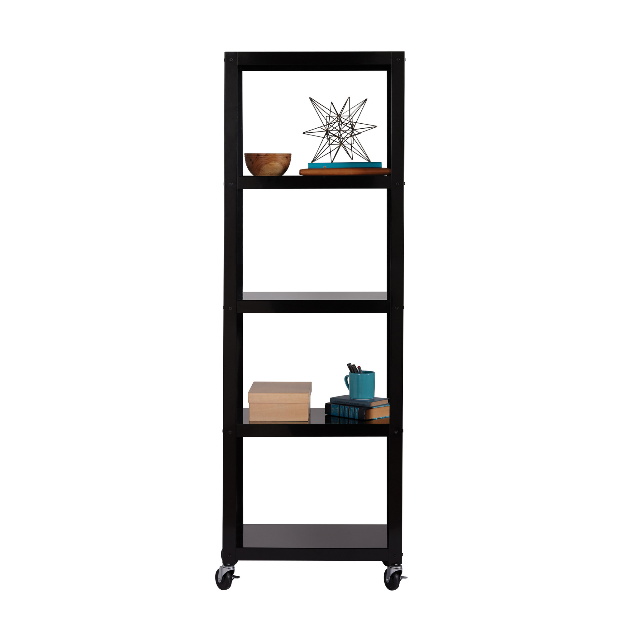 Hirsh Industries, Rolling 5 Shelf Bookcase, Industrial Metal, Height 72 ...