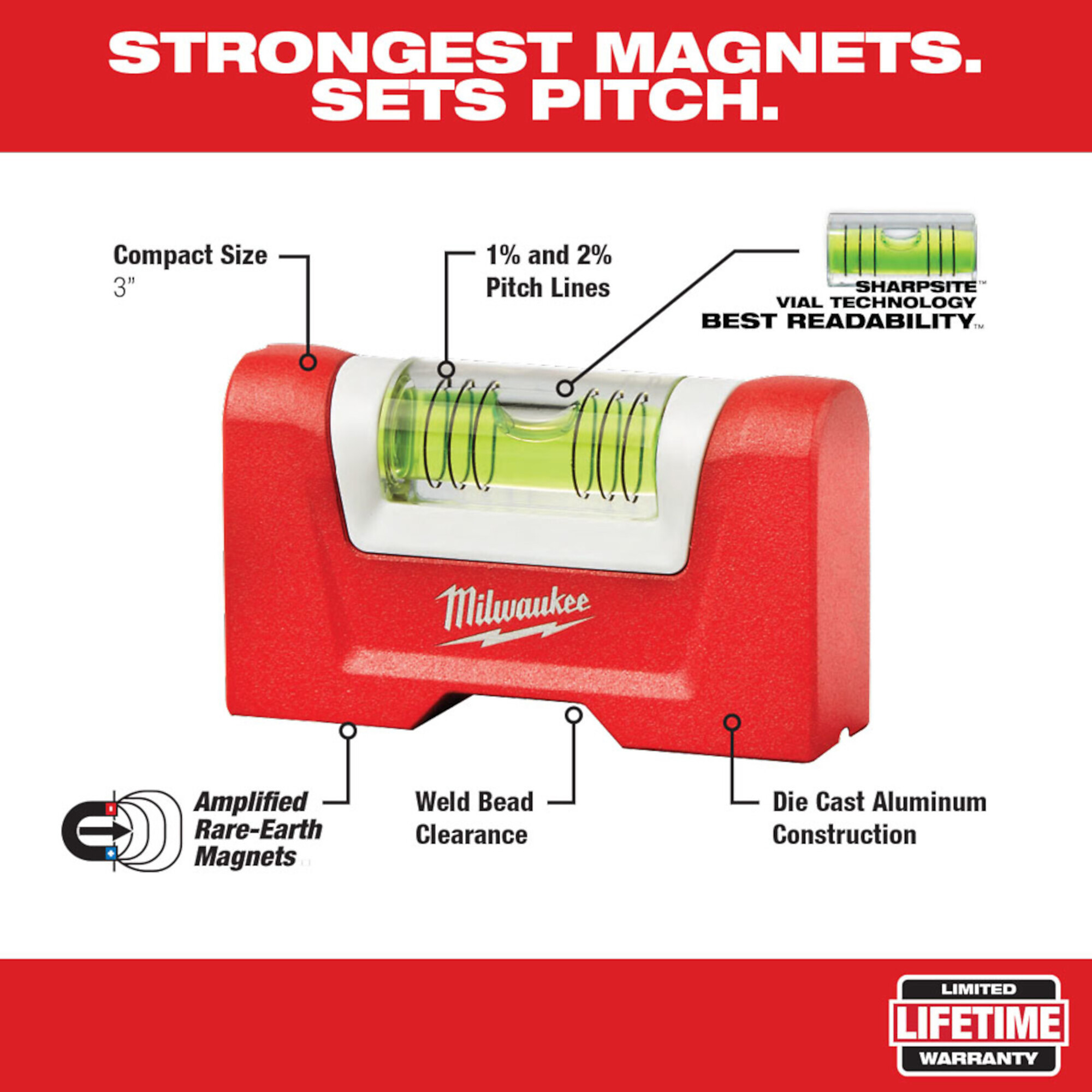 Milwaukee, Pocket Level, Level Type Pocket, Accuracy 0.001 in, Model ...